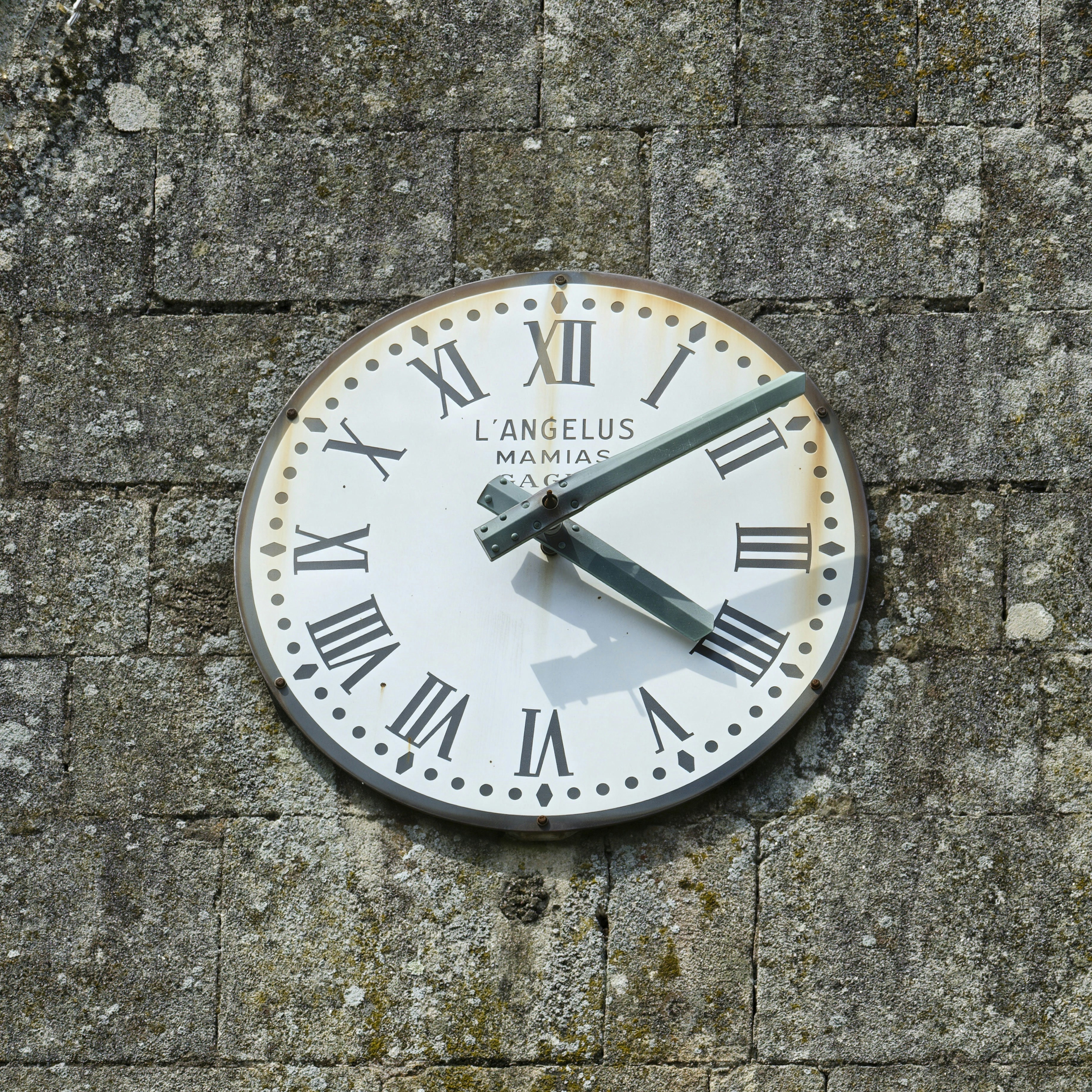 Timekeeper on Stone: A Clock Face Sealed in Moss and Concrete