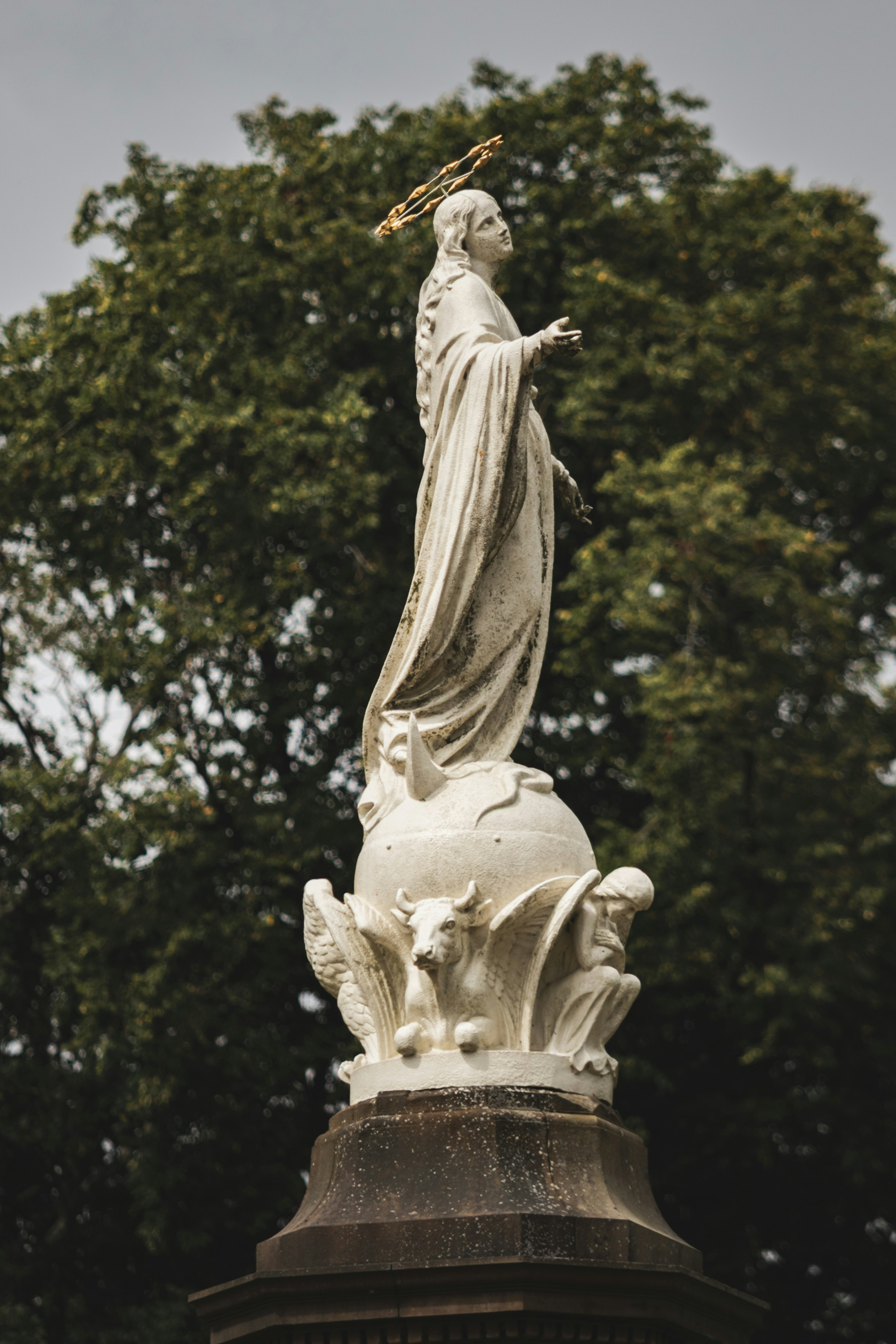 Statue in Reverent Silhouette: A Classical Figure Above the Pedestal
