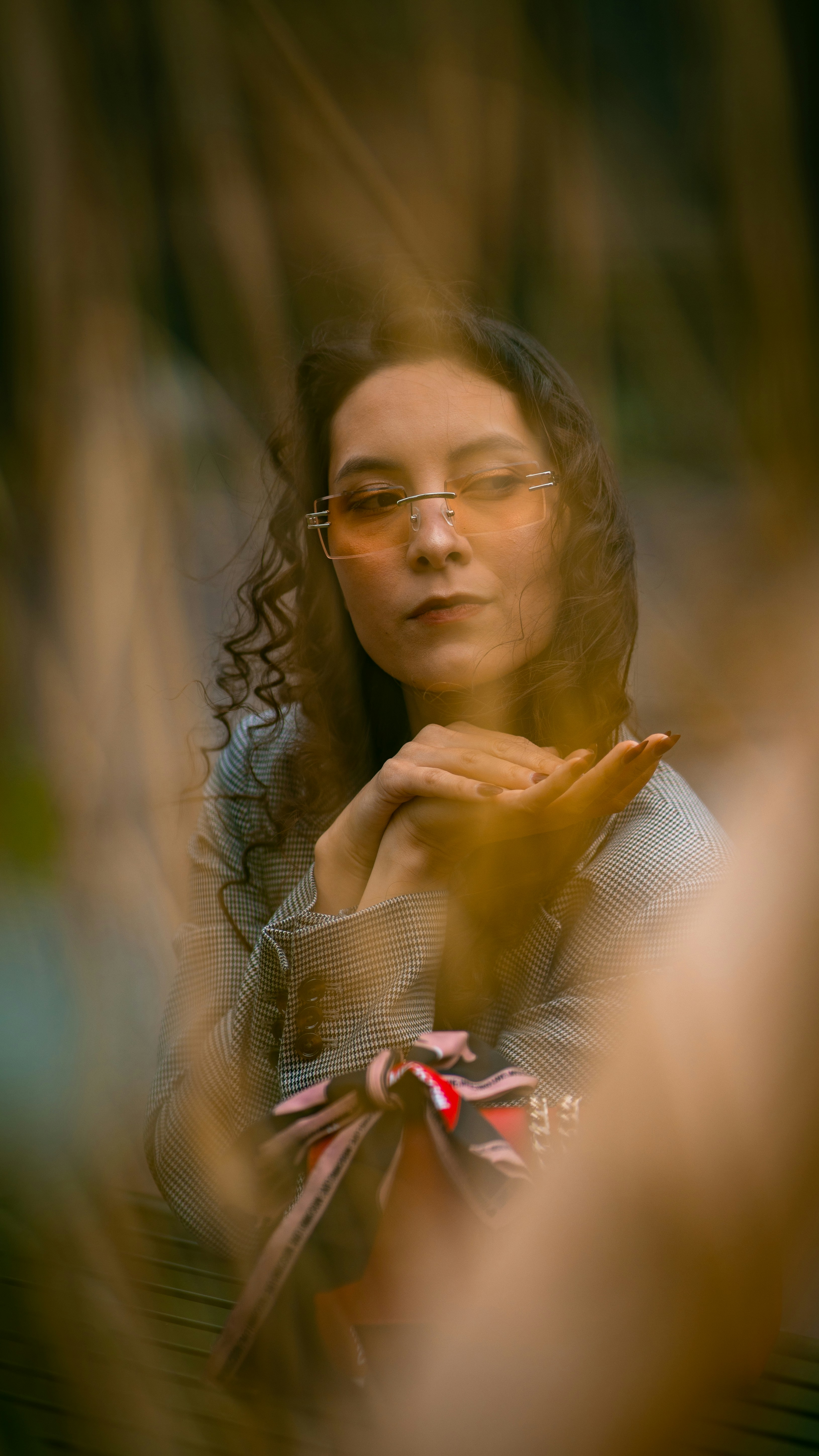 Soft Gaze Through Golden Veil