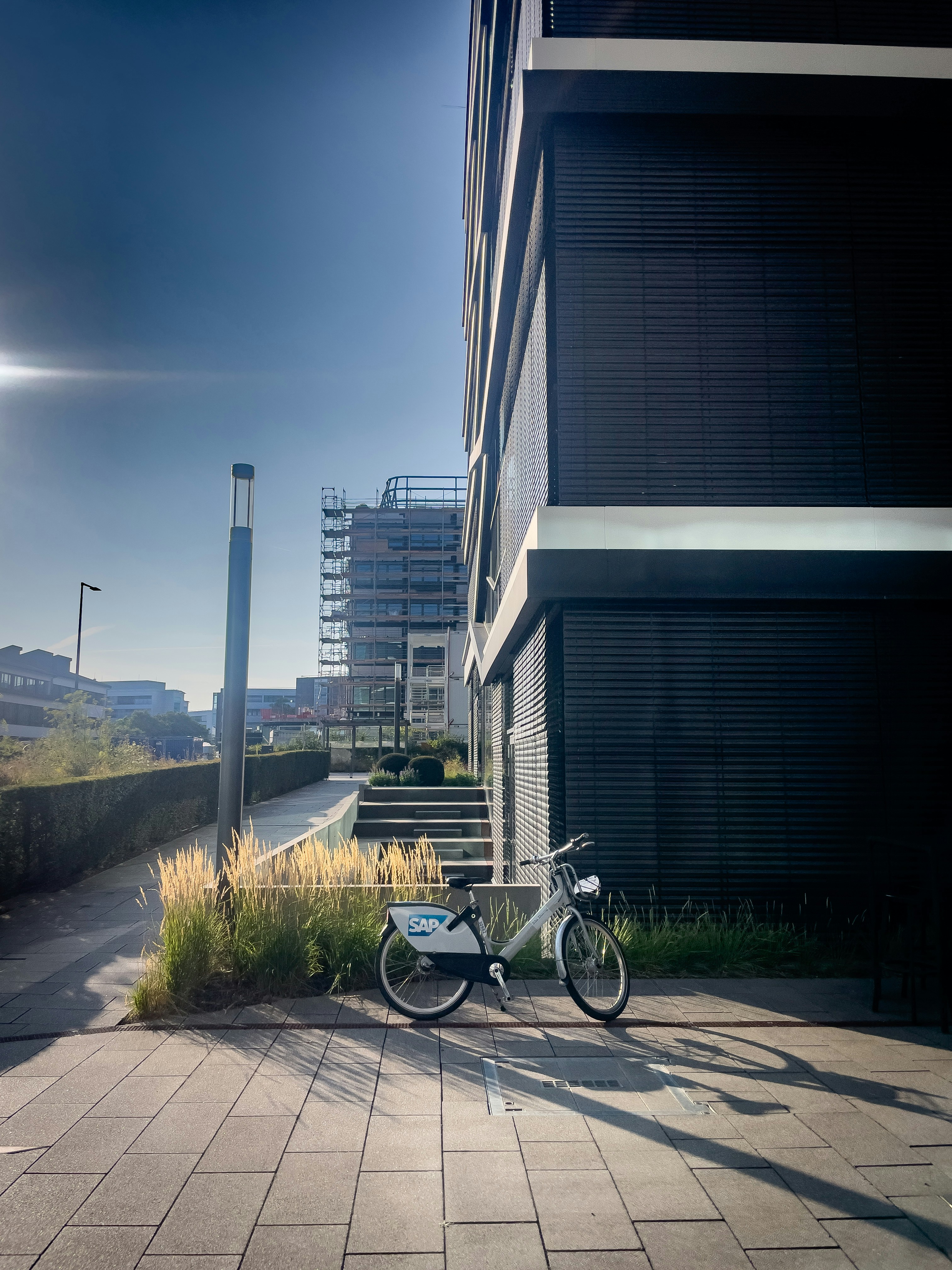 Bicycle by the Modern Facade: Quiet Urban Morning