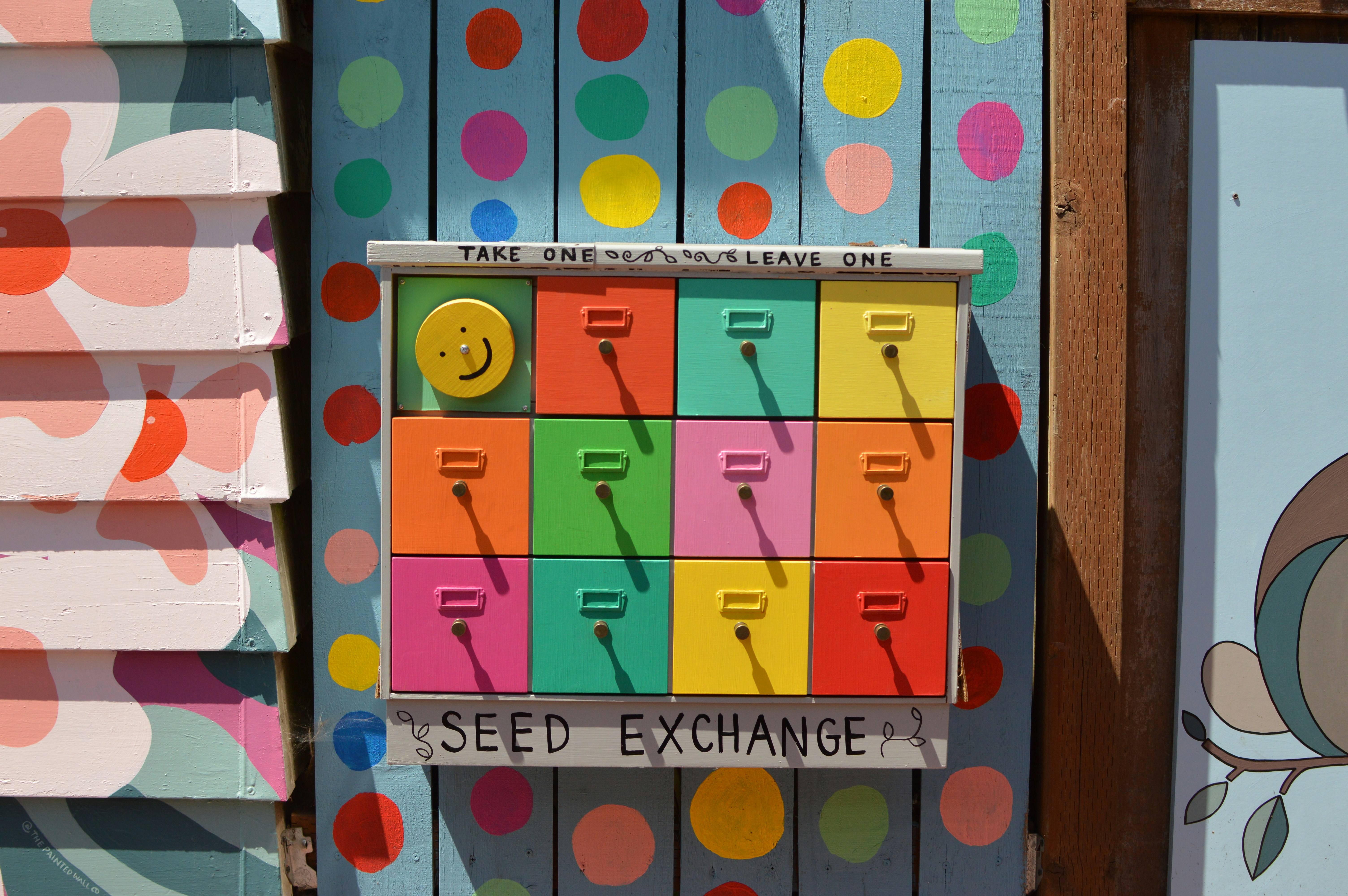 Seed Exchange Cabinet in a Colorful Wall