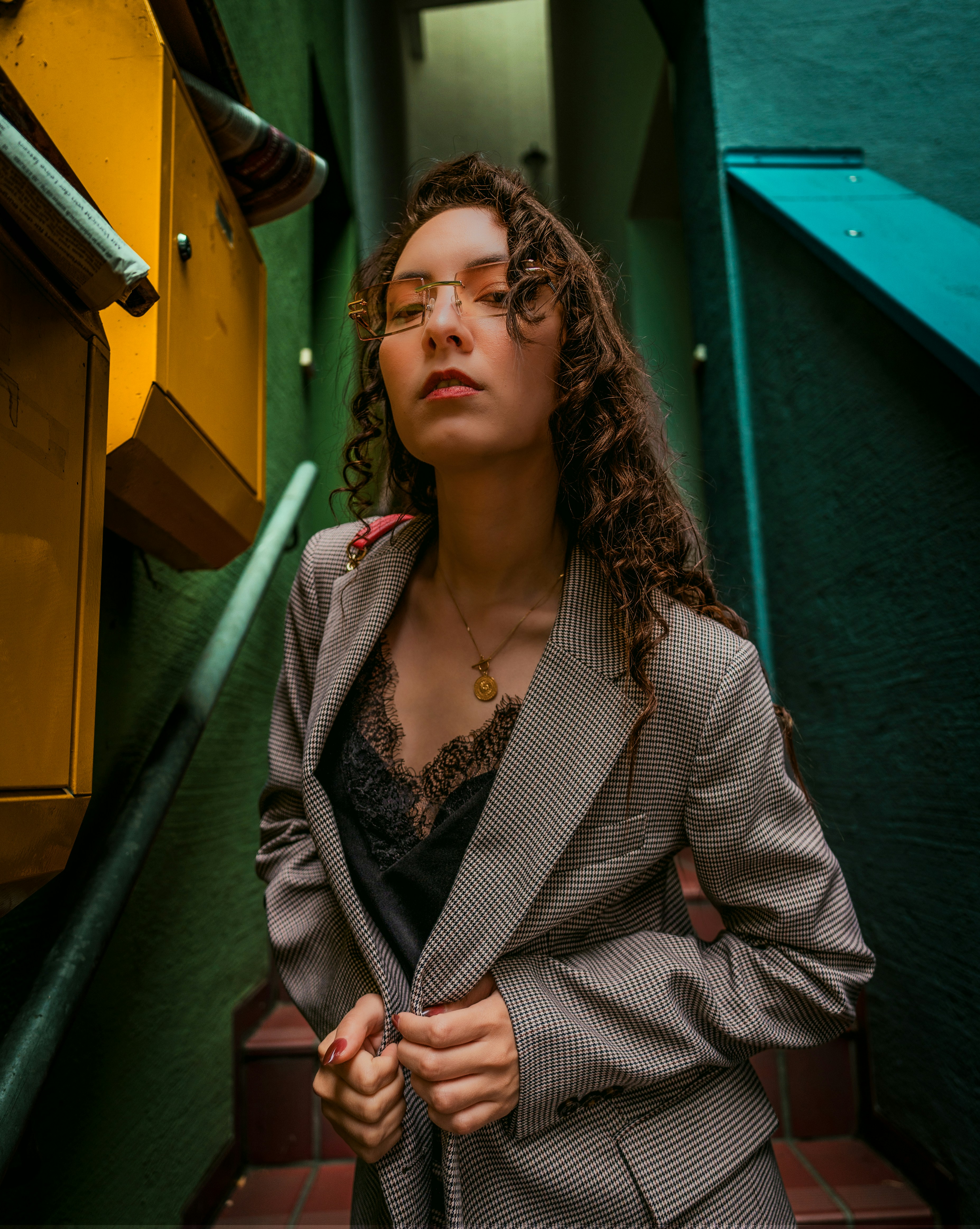 Confident Street Portrait in a Neon Corridor
