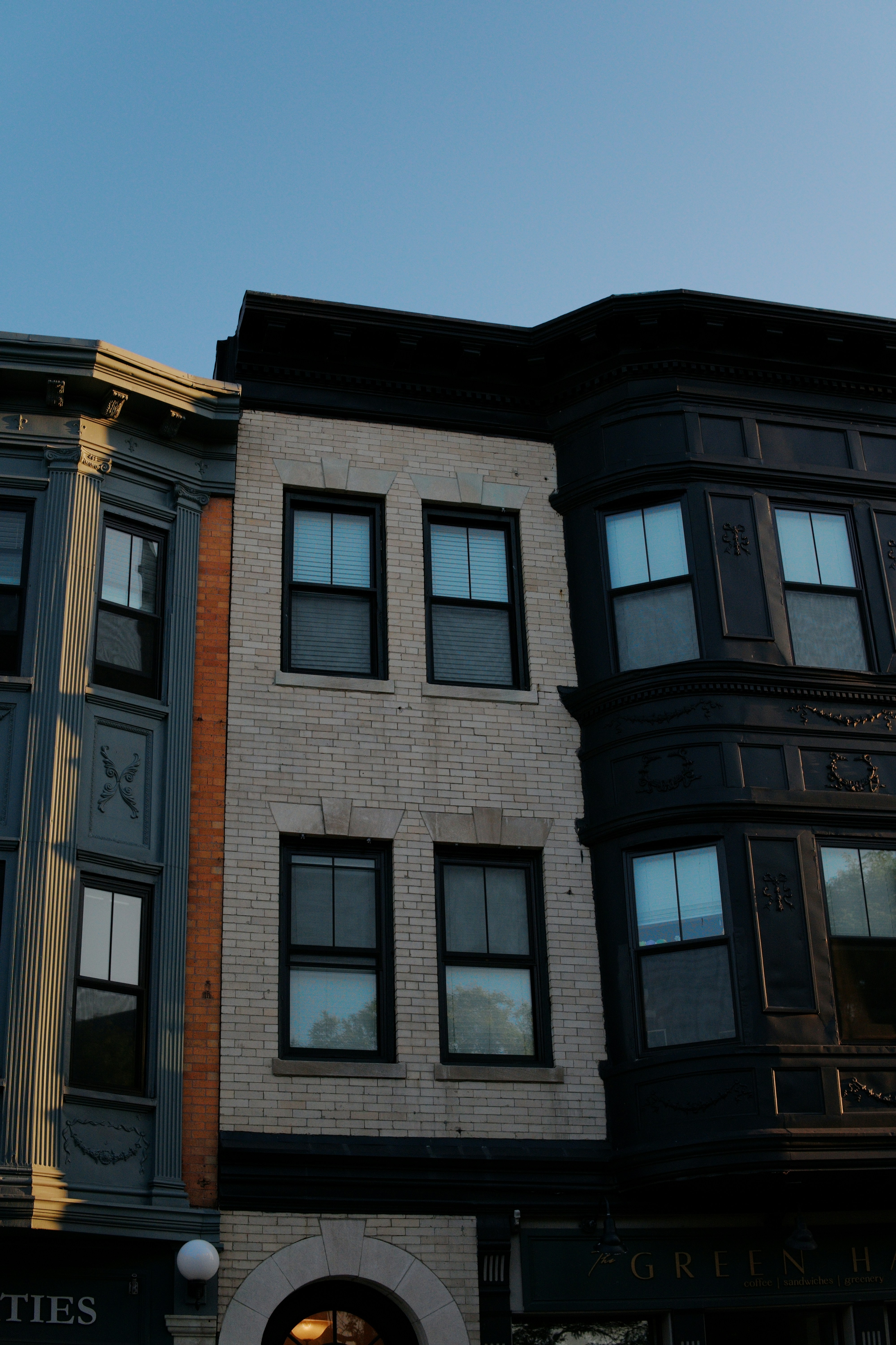 Row of Historic Facades: Sunlit Edges and Shadowed Corners