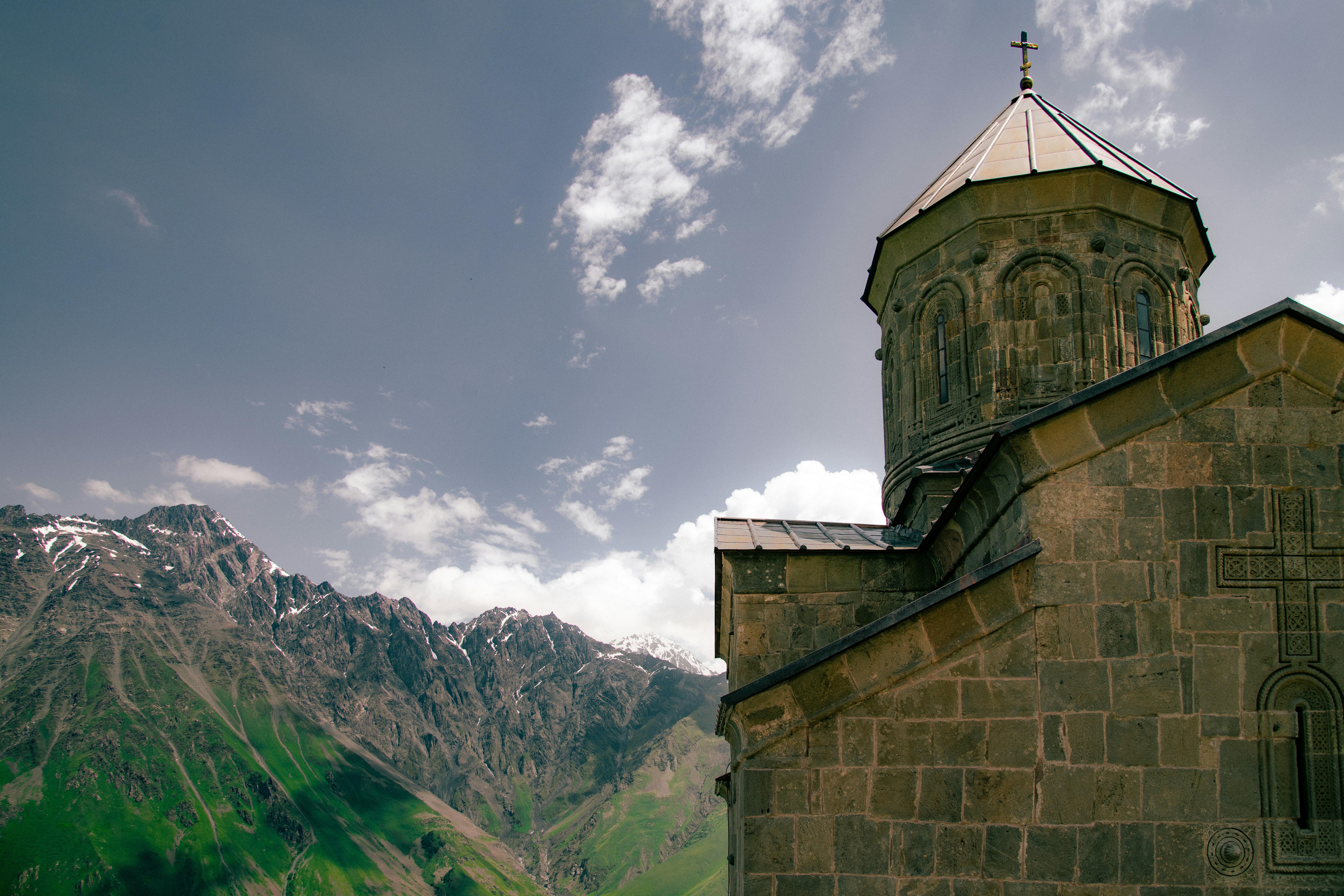 Stone Church Against Alpine Light