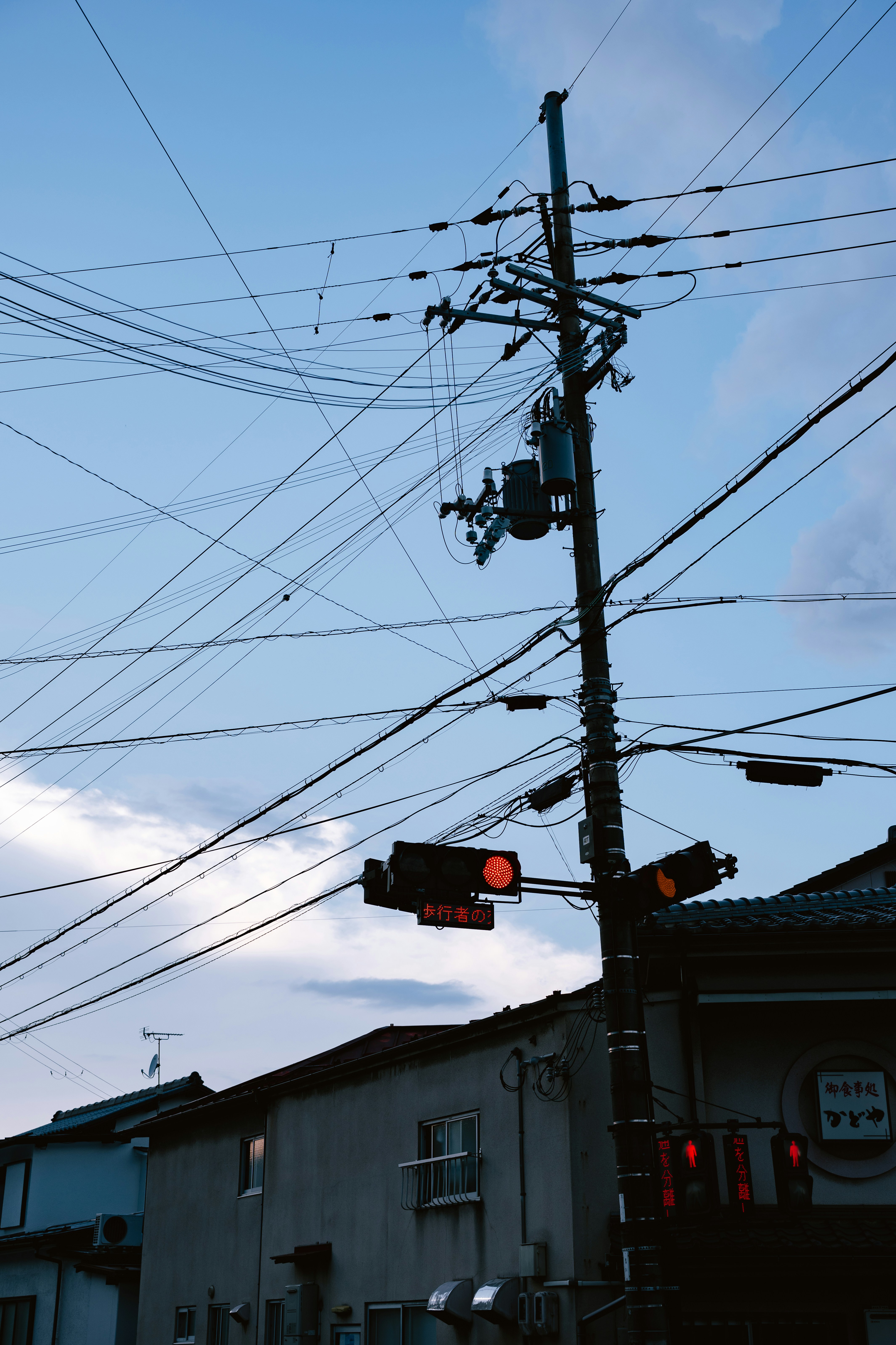 Pole of Wires Under a Clear Sky