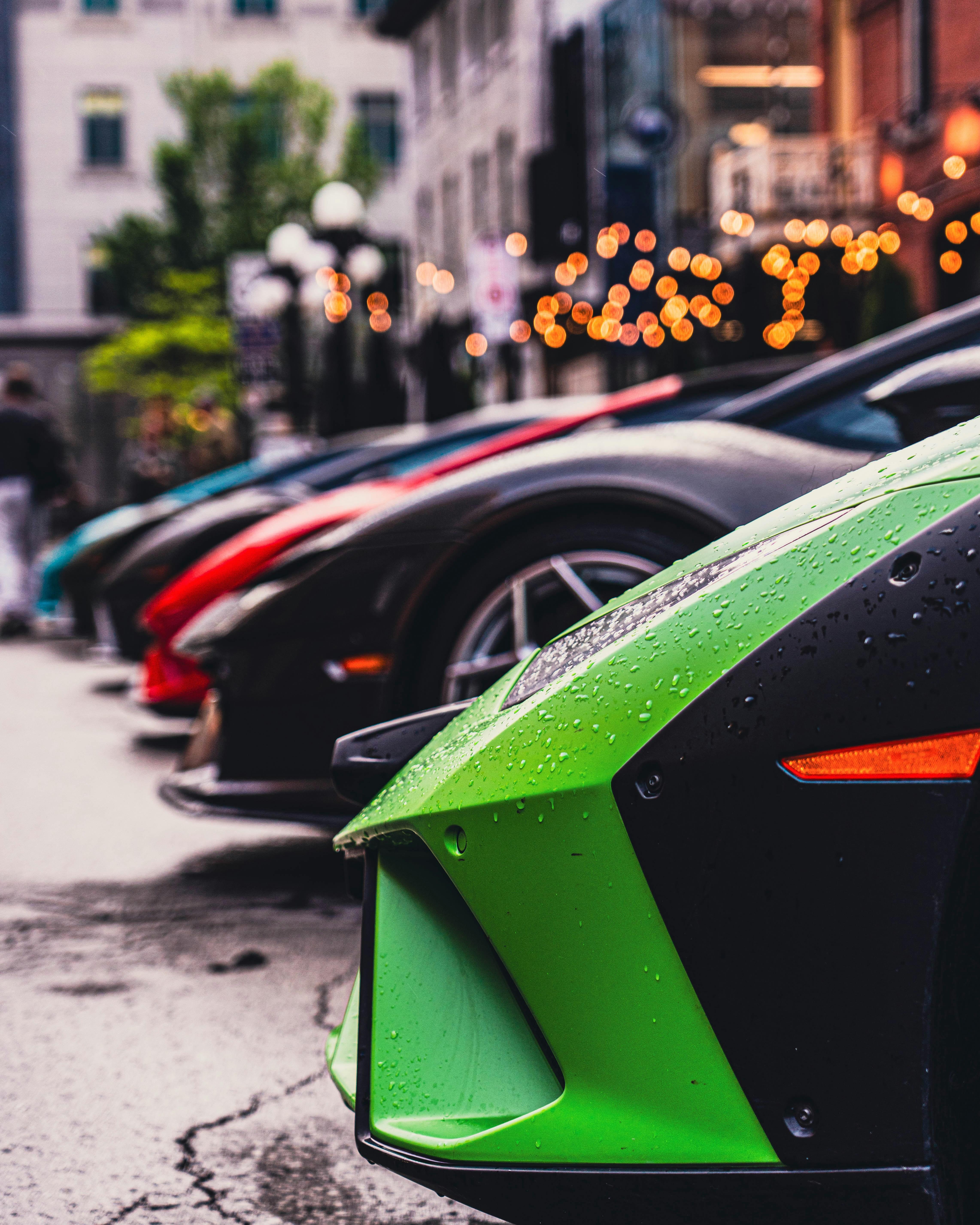 Lime Blade: Neon Green Exemplar Among Parked Lineup