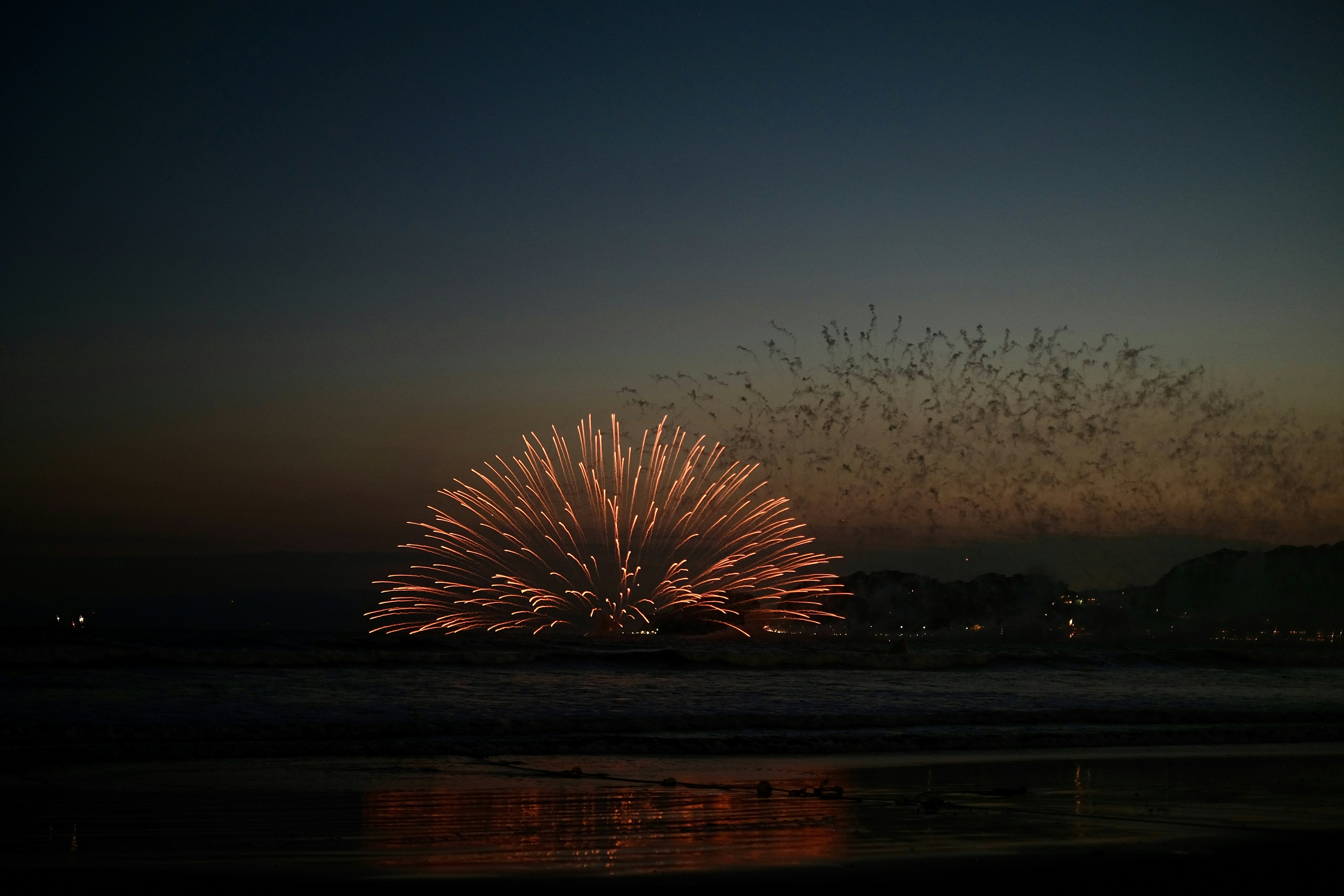 Aerial Ember Bloom Across the Quiet Shore