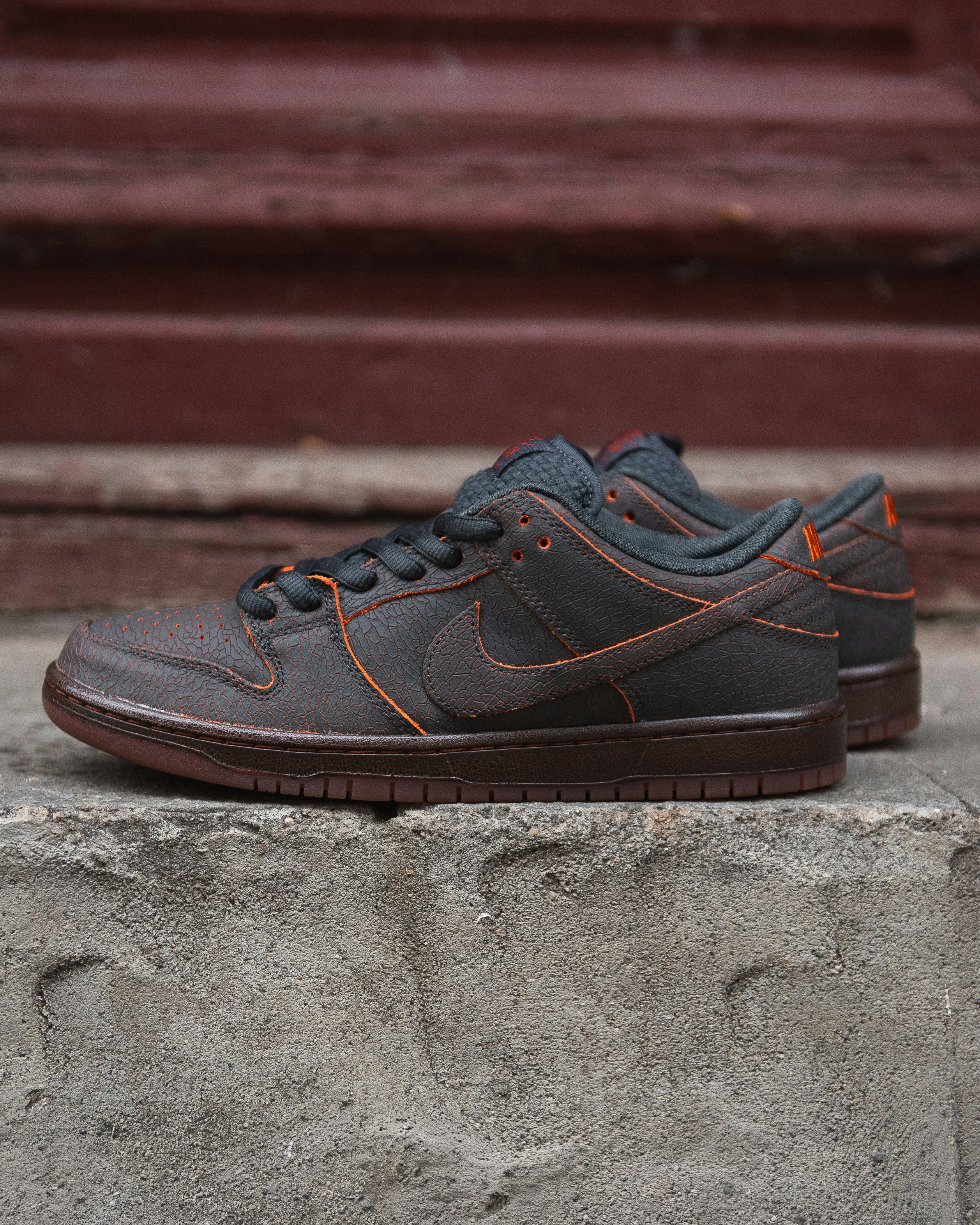 Dark Sole Steps: A Pair of Nike Dunks in Weathered Urban Tone