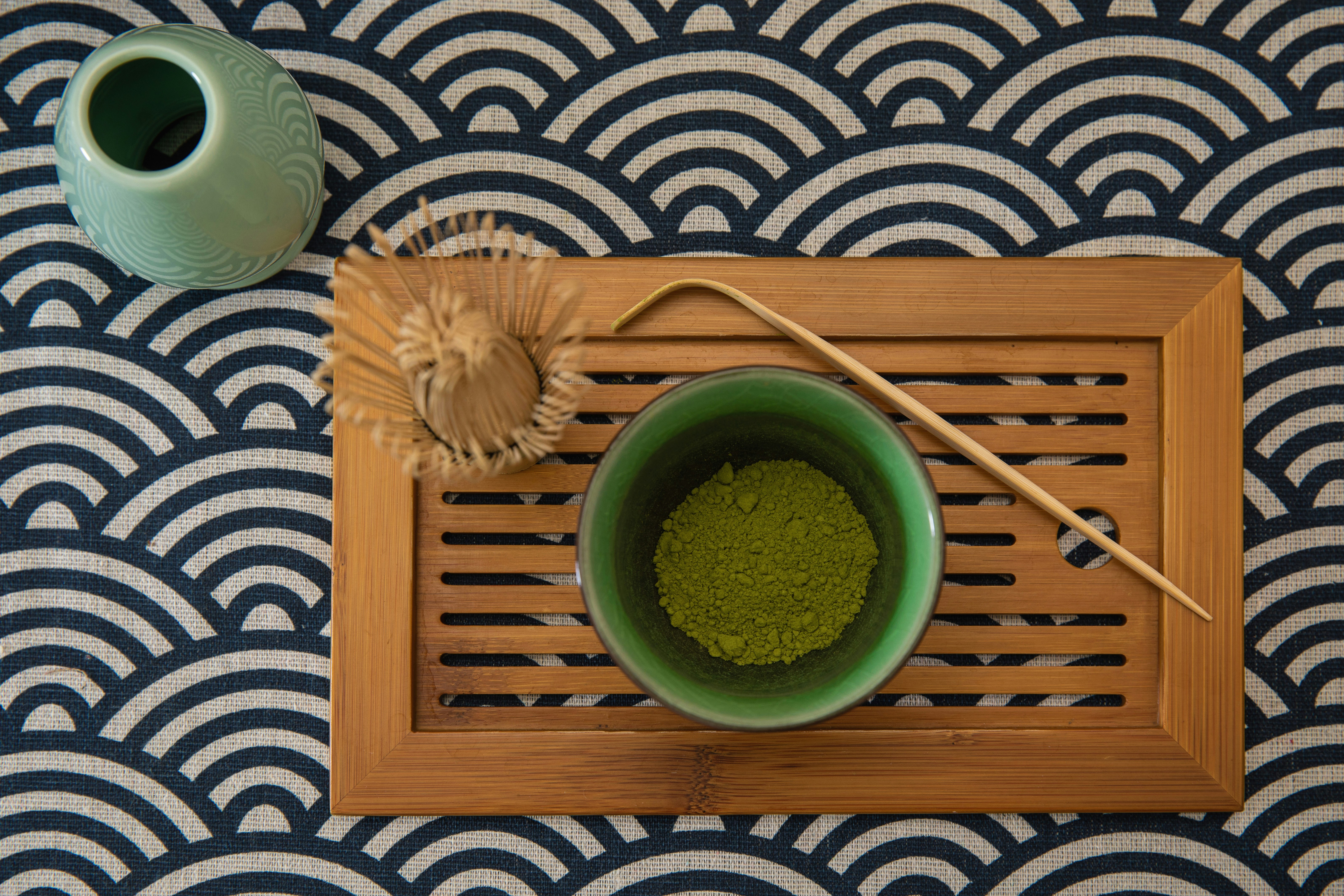 Tea Ritual on a Stained-Pattern Mat