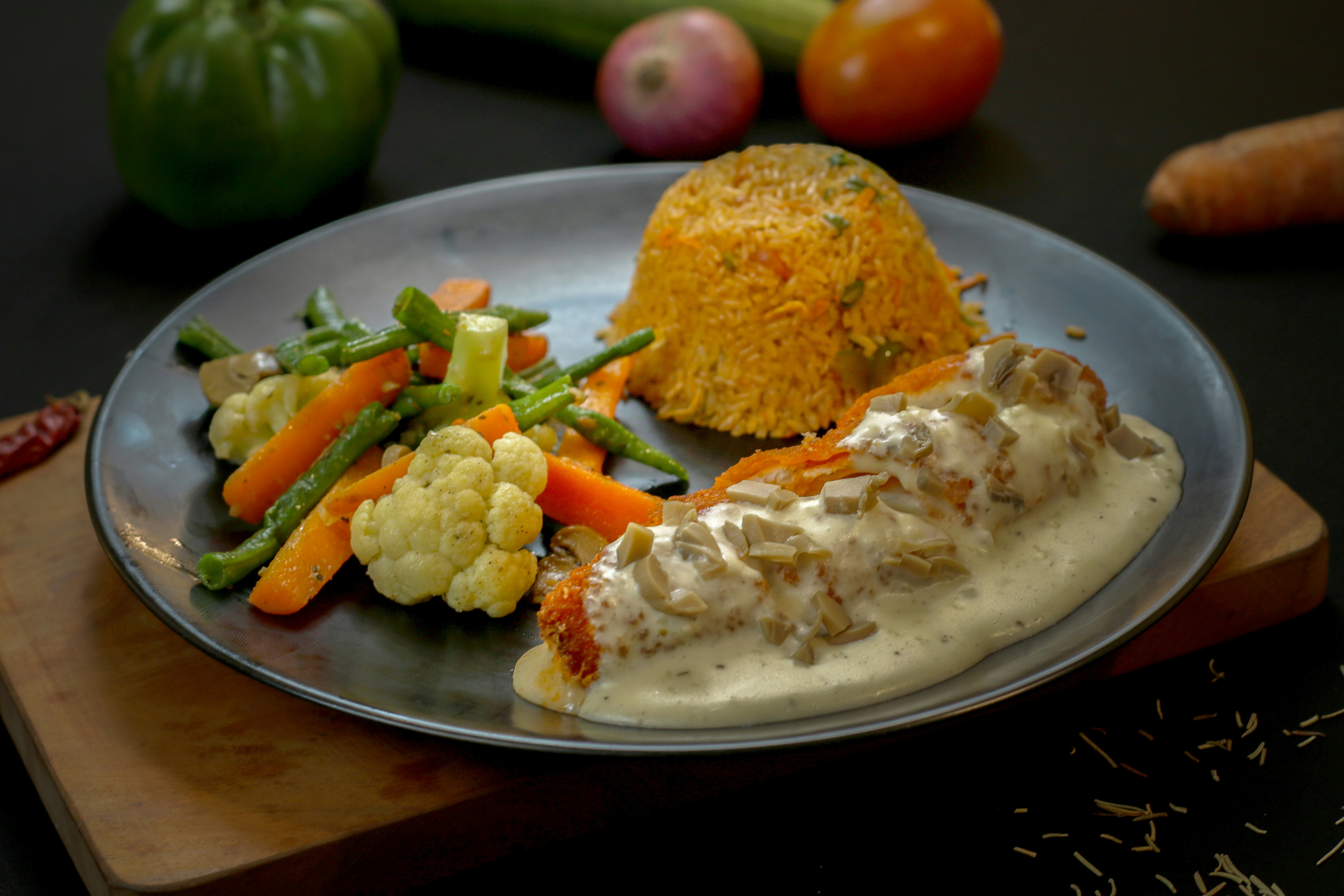 Creamy Chicken with Herb Gravy and Garden Medley