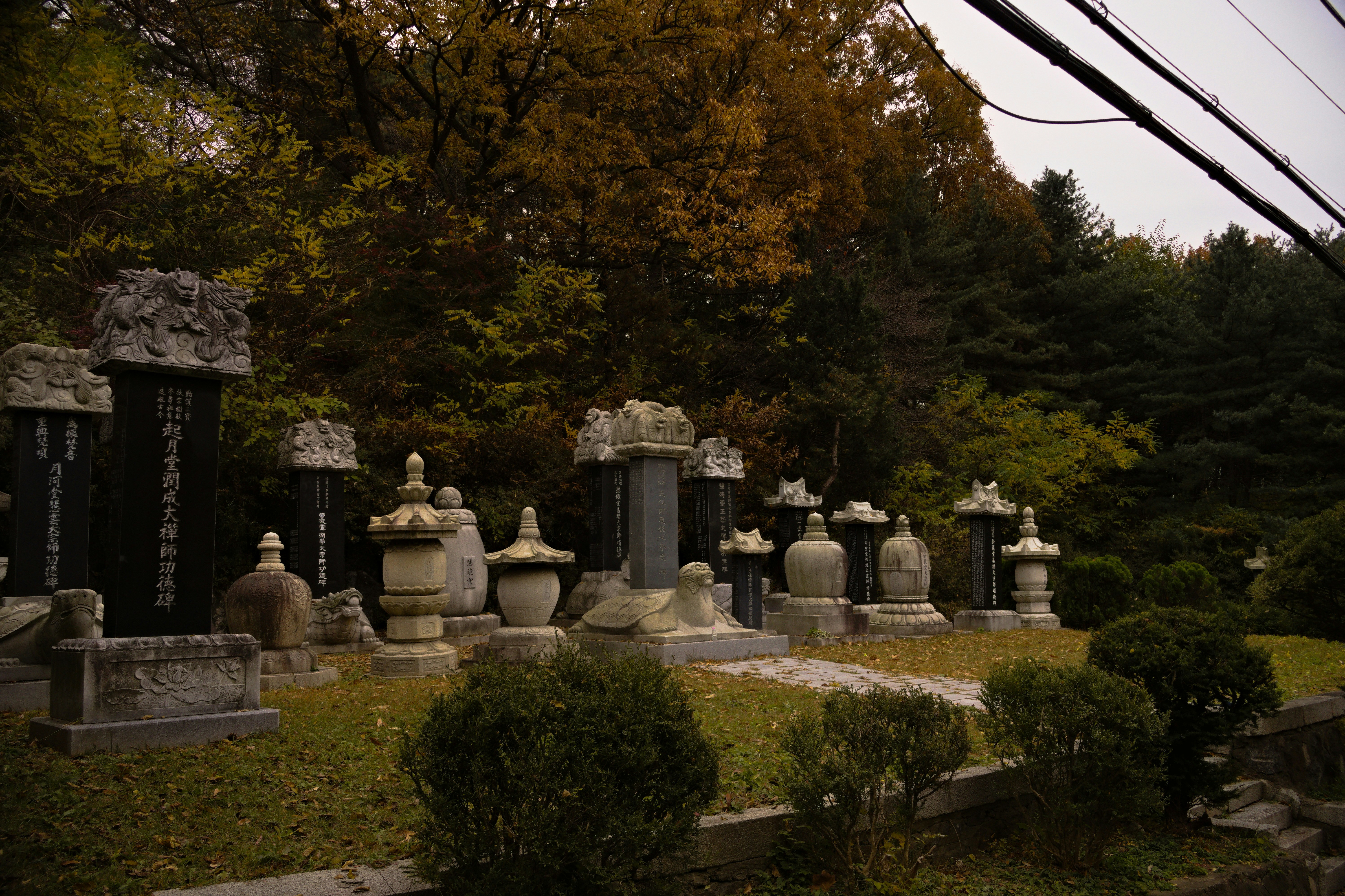Stone Lanterns and Tombs Quietly Guard a Autumn Cemetery