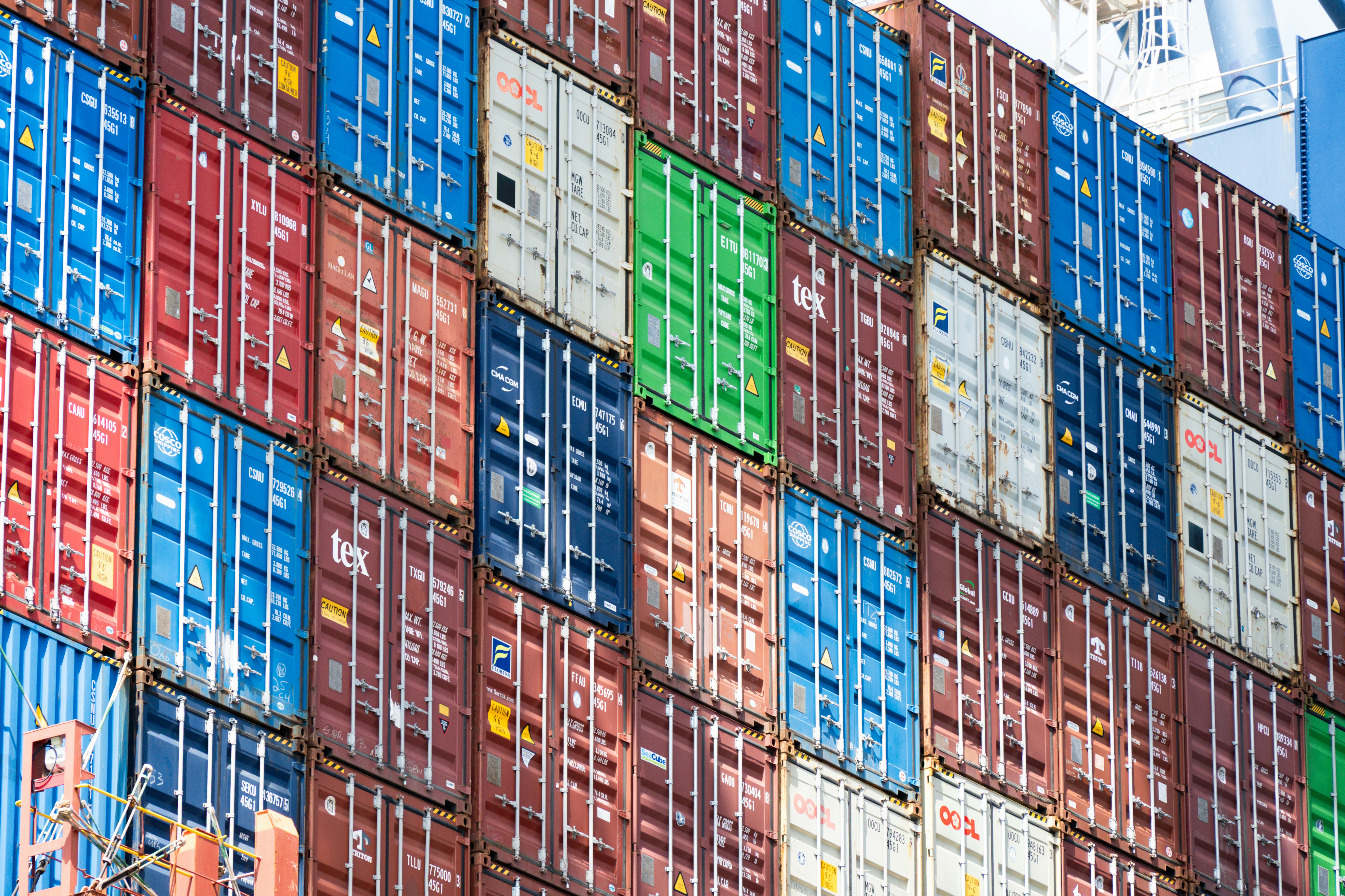 Balanced Palette of Industrial Color: A Wall of Shipping Containers