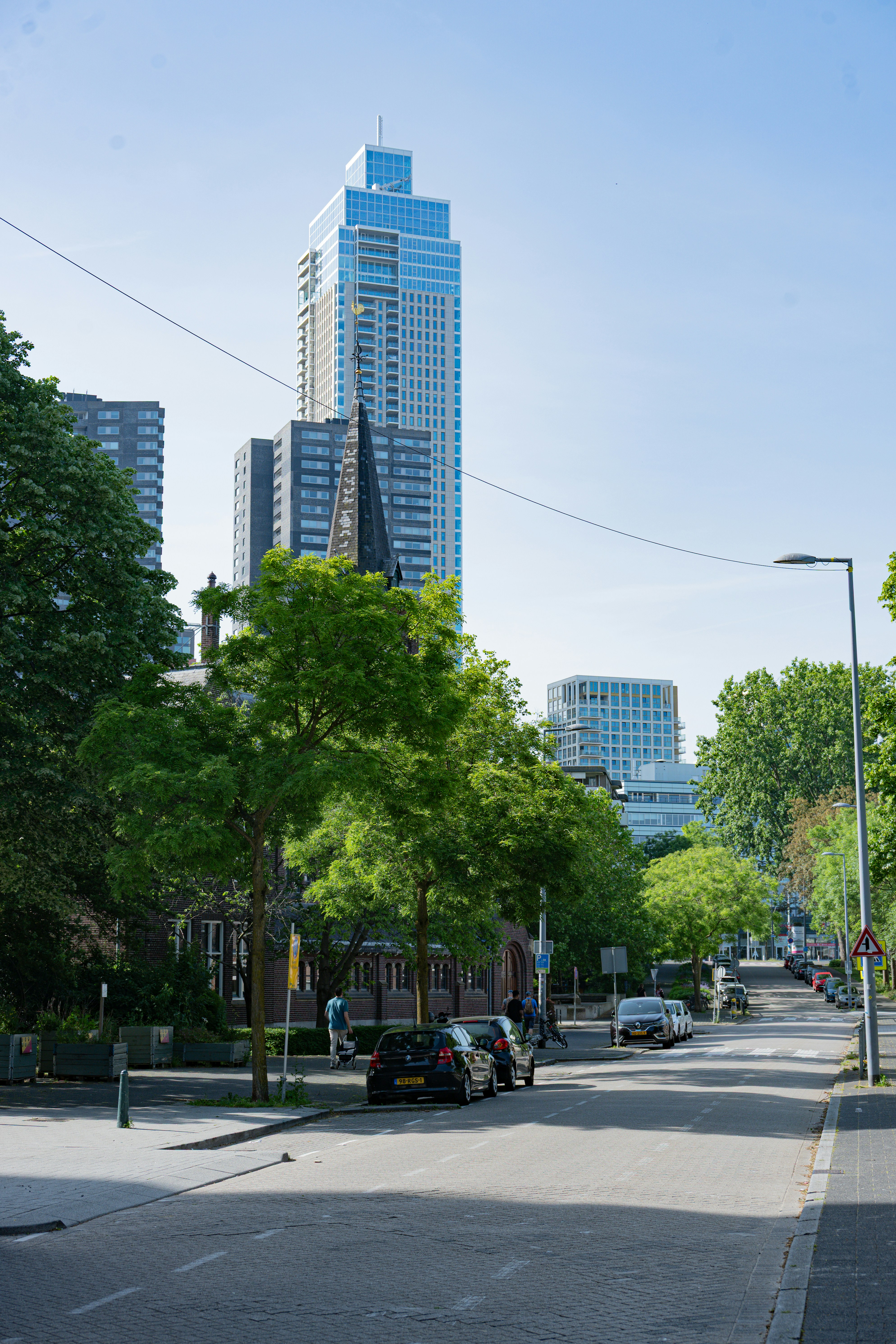 Upright Skyline Over a Quiet Street