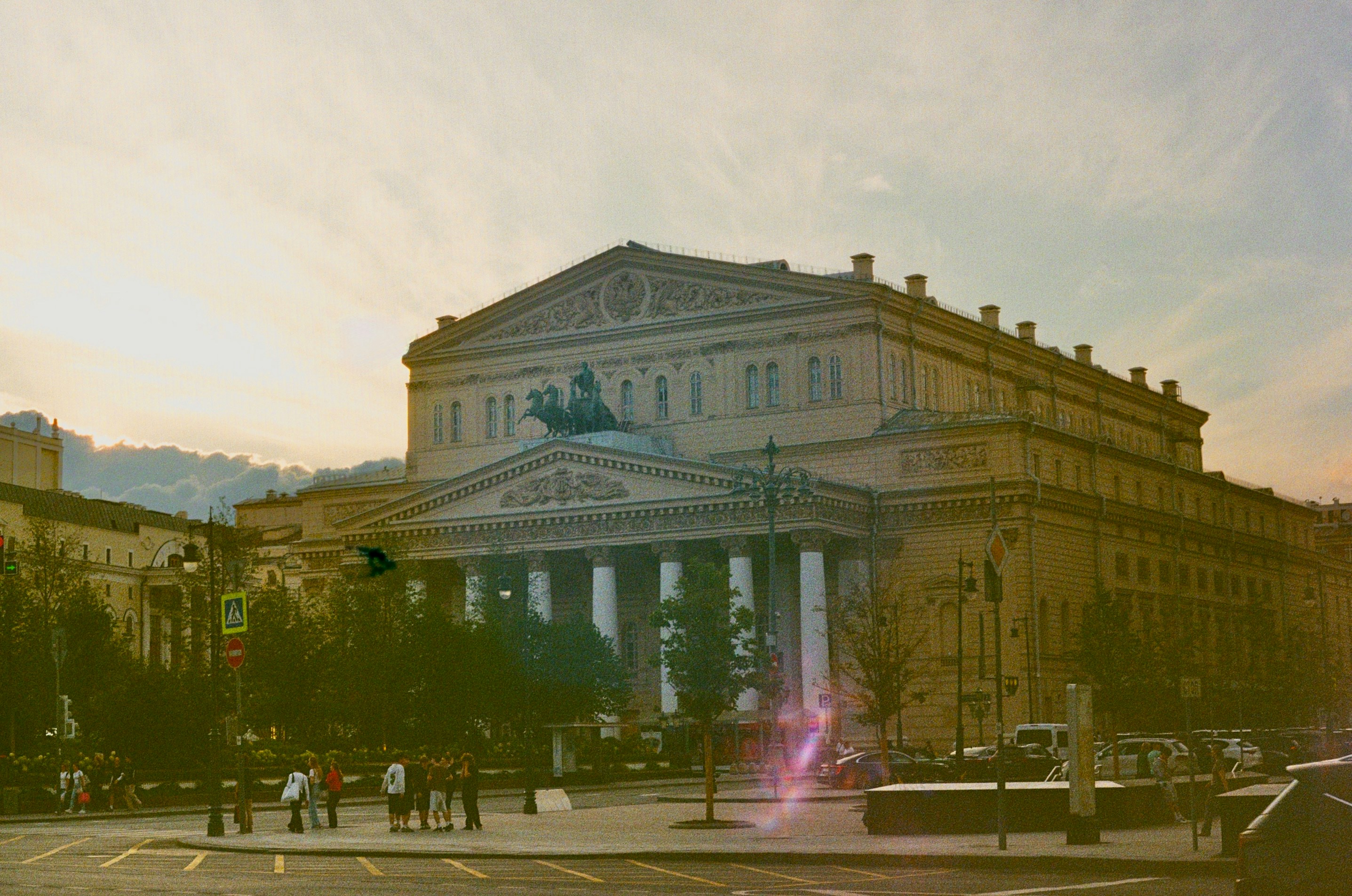 Neoclassical Facade at Dusk: A City Square in Quiet Focus