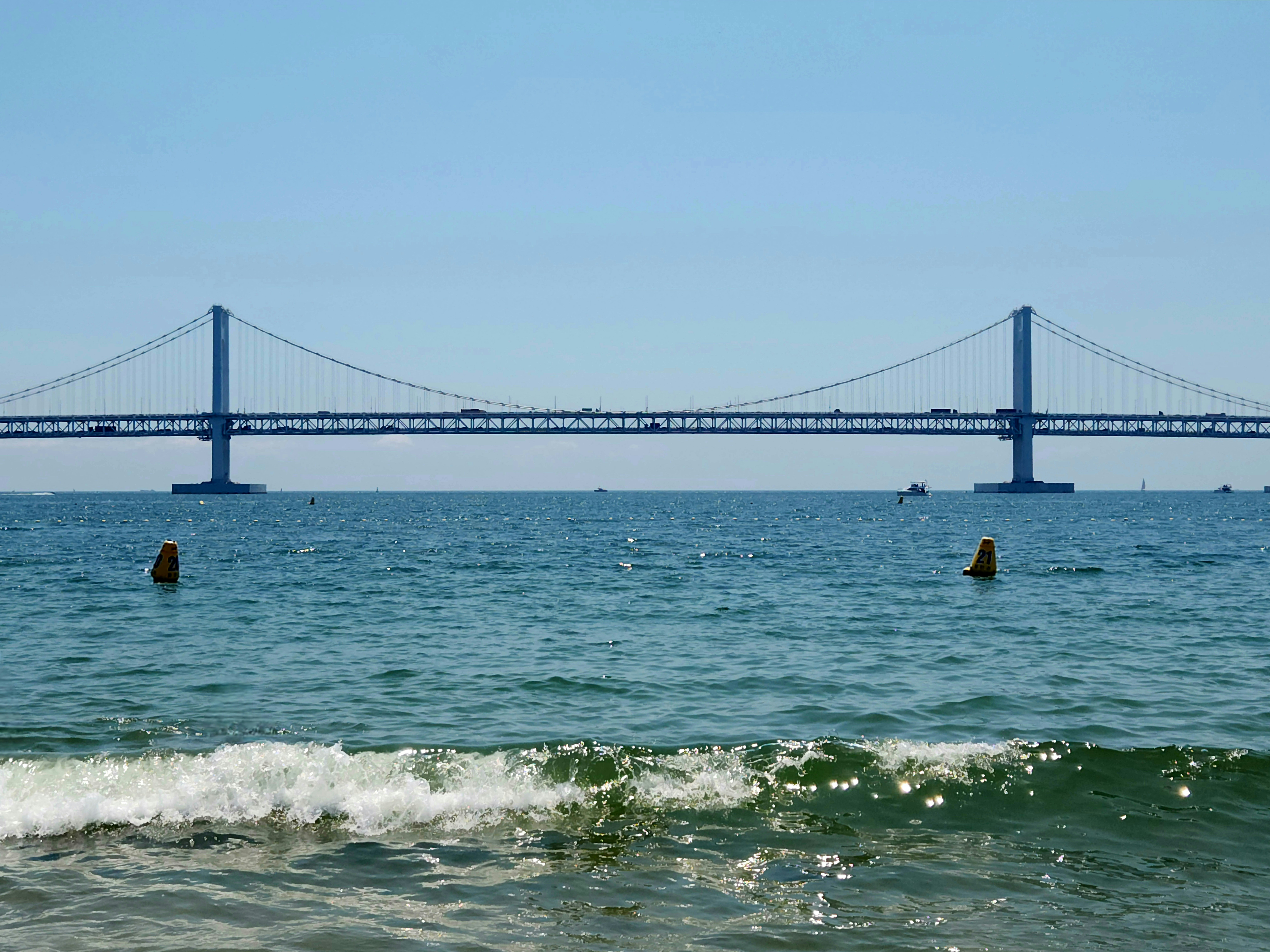 A Coastal Span: Calm Sea Meets a Distant Suspension