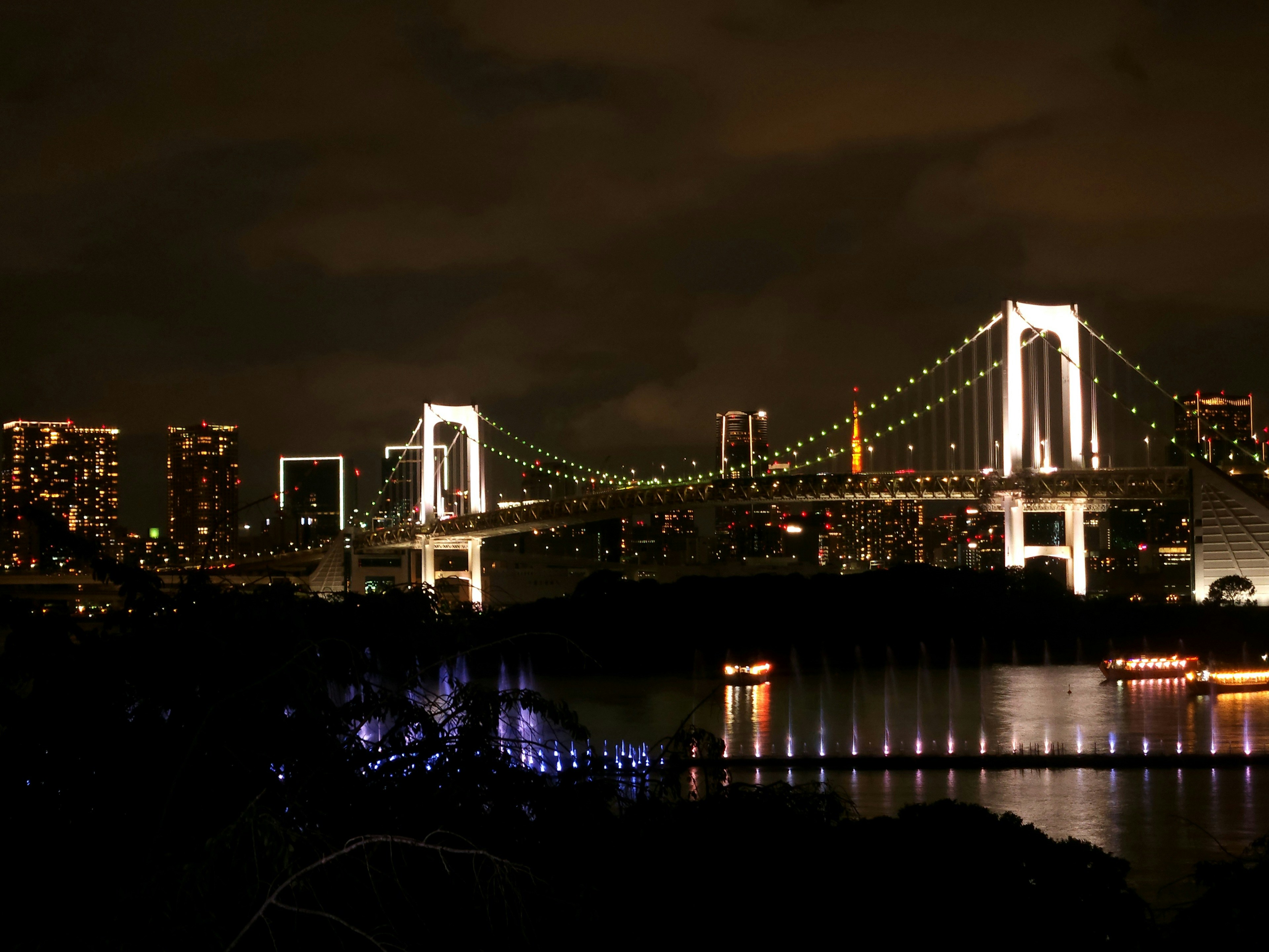 Night Pulse Over the City: Illuminated Bridges Reflect on Tokyo-like Waters