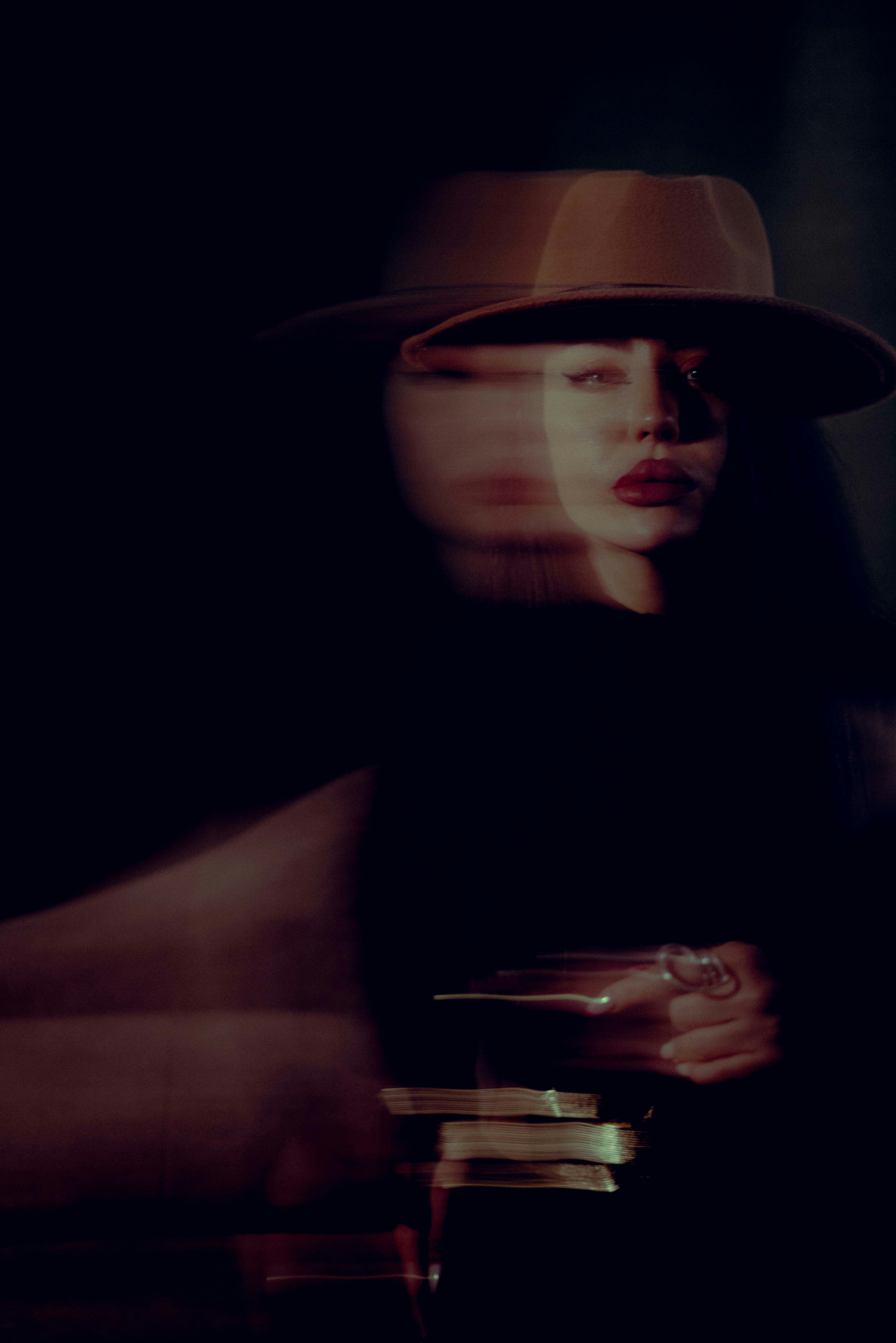 Shadowed Gaze in a Velvet Blur