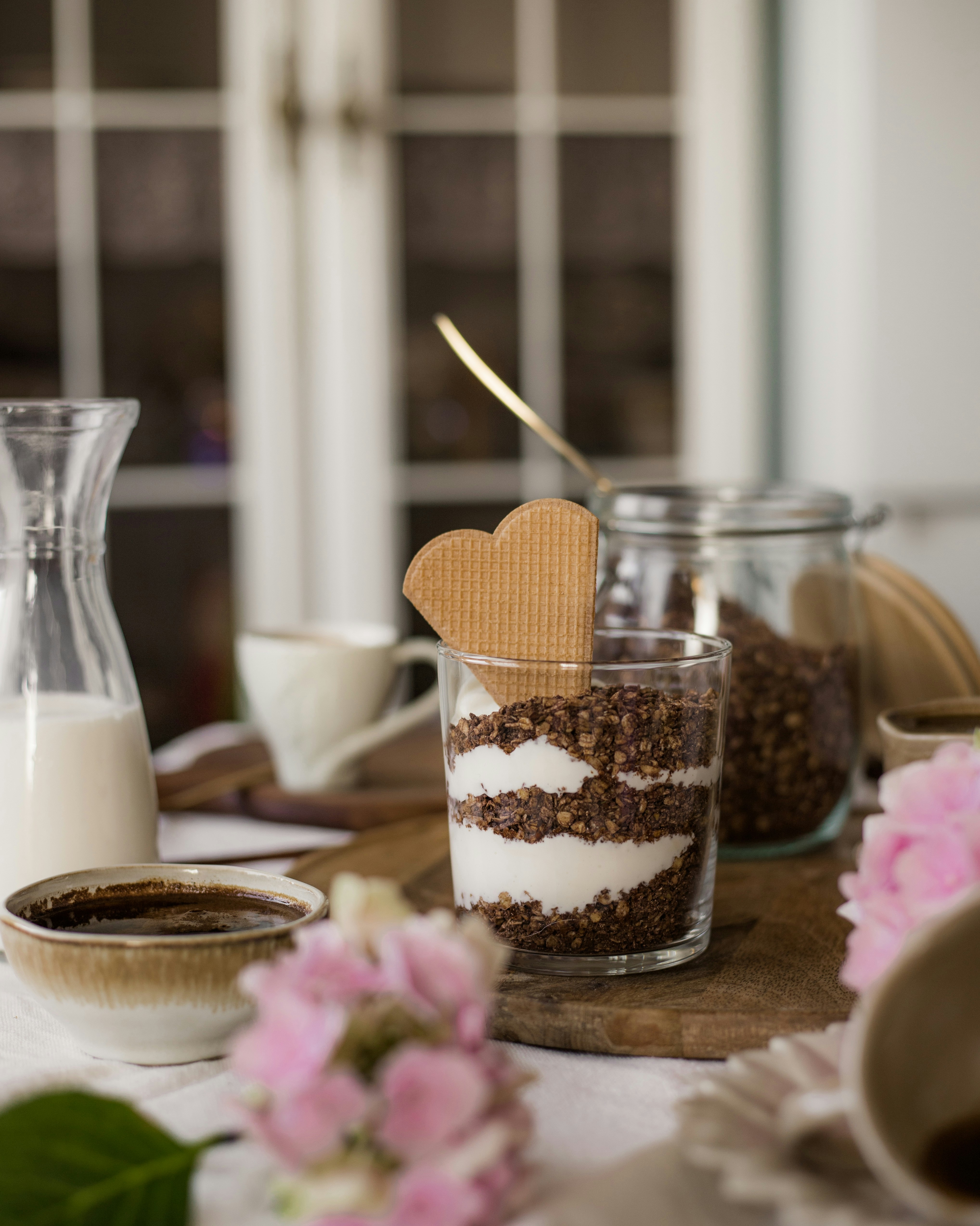 Whispers of Dessert: Yogurt Parfait and Heart-Shaped Biscuit