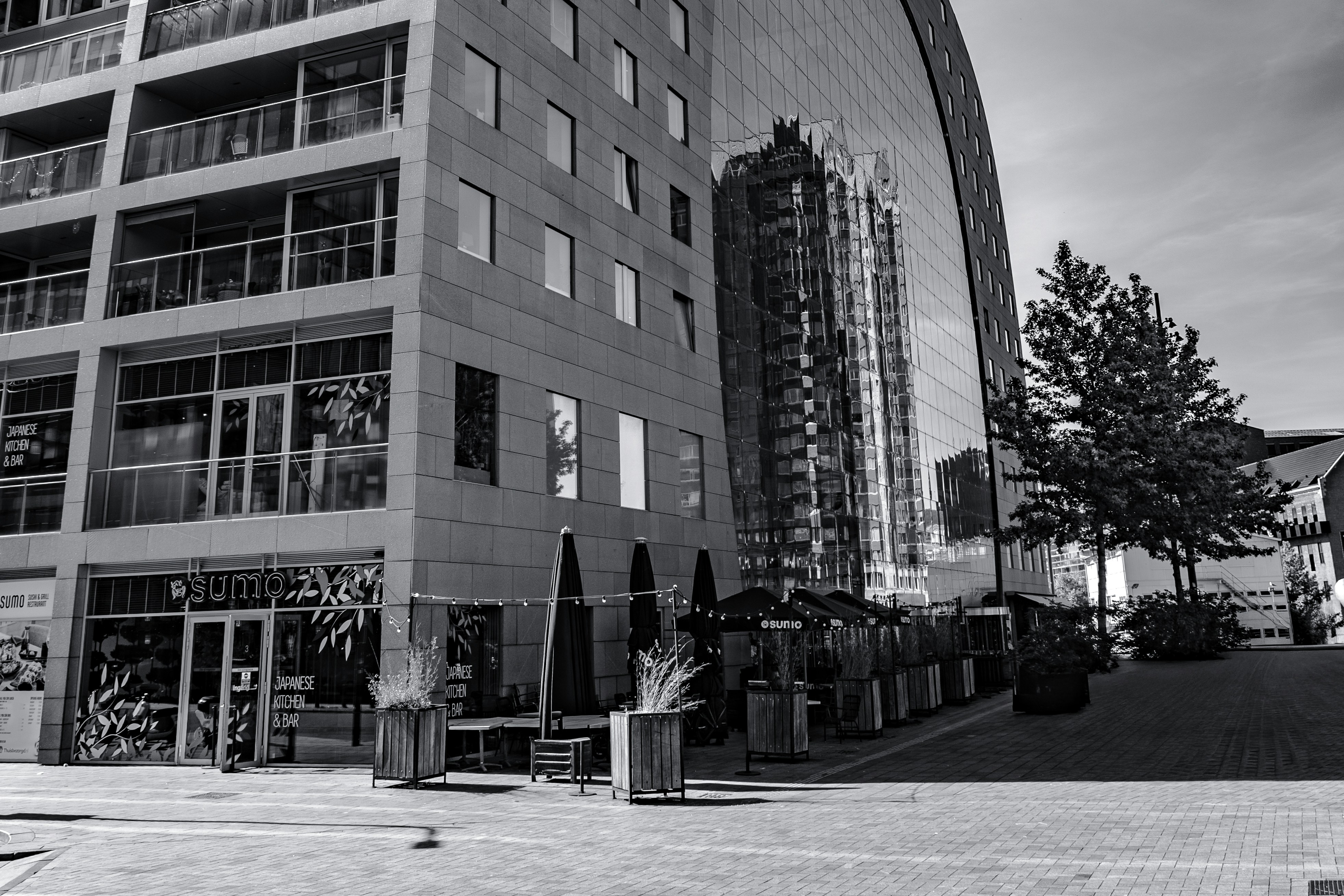Urban Glass: Reflections and Ridges Along a Modern Arcade