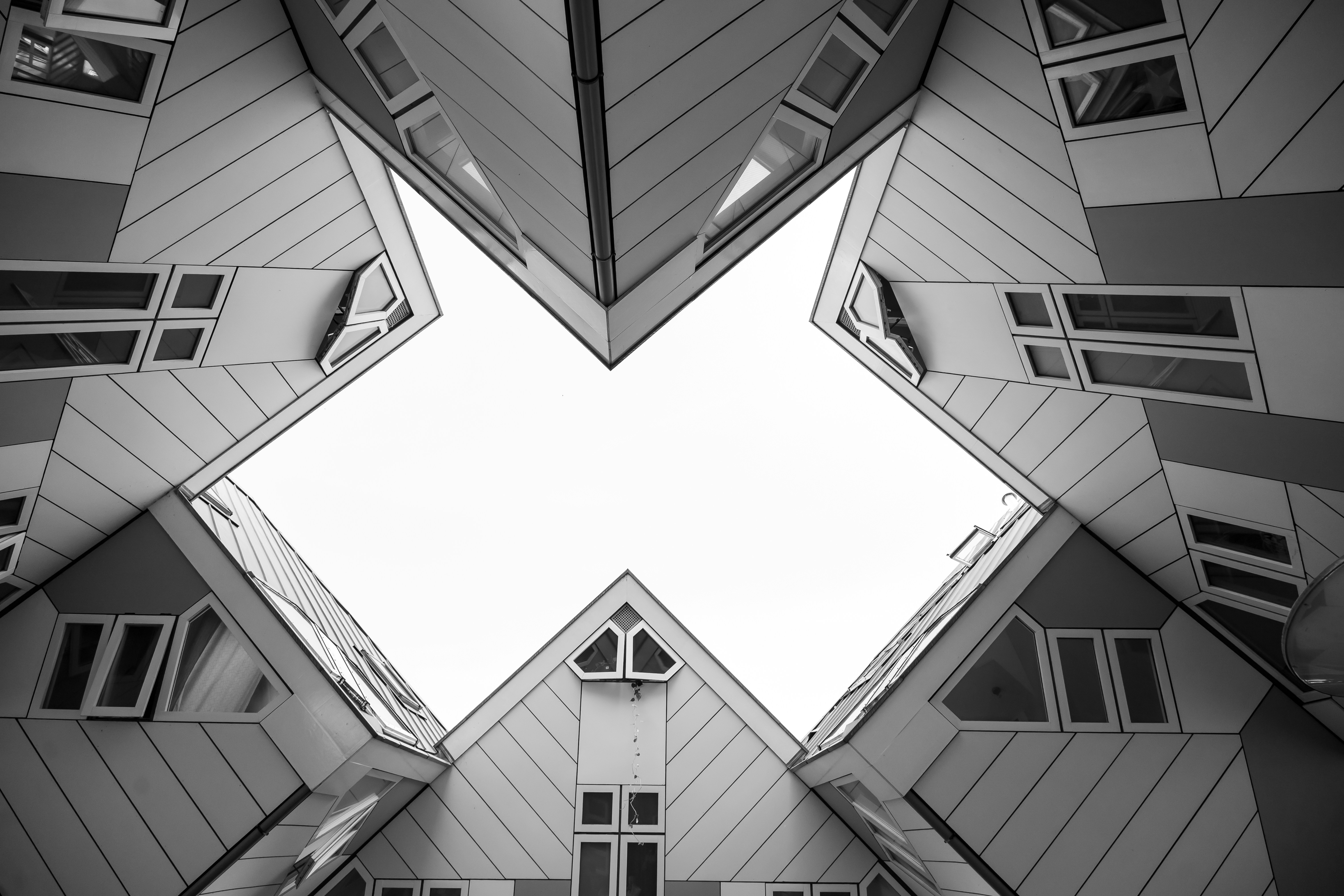 Architectural Kaleidoscope: Skyward View from the Courtyard Core