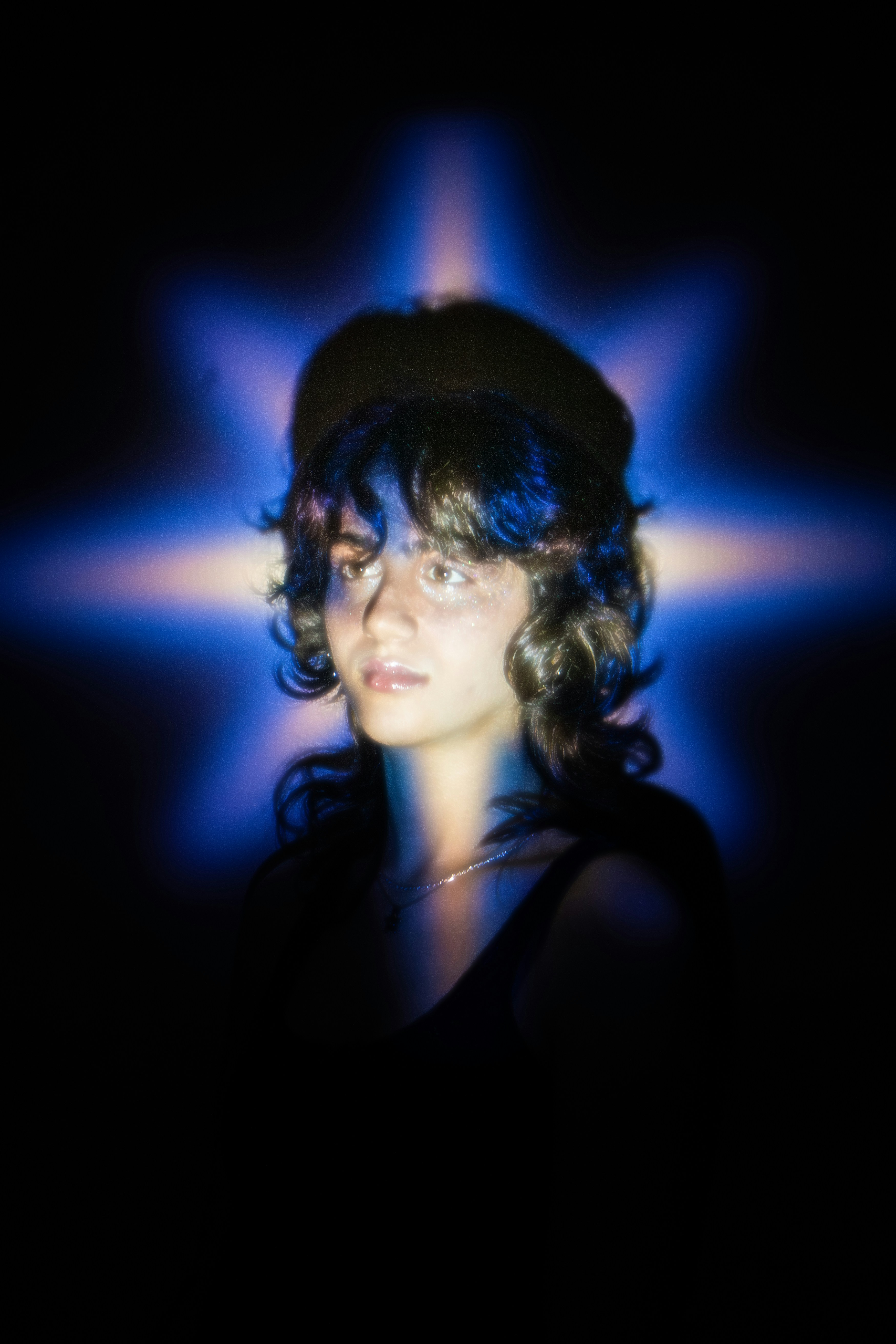 Neon Halo: A Portrait with a Blue Crown