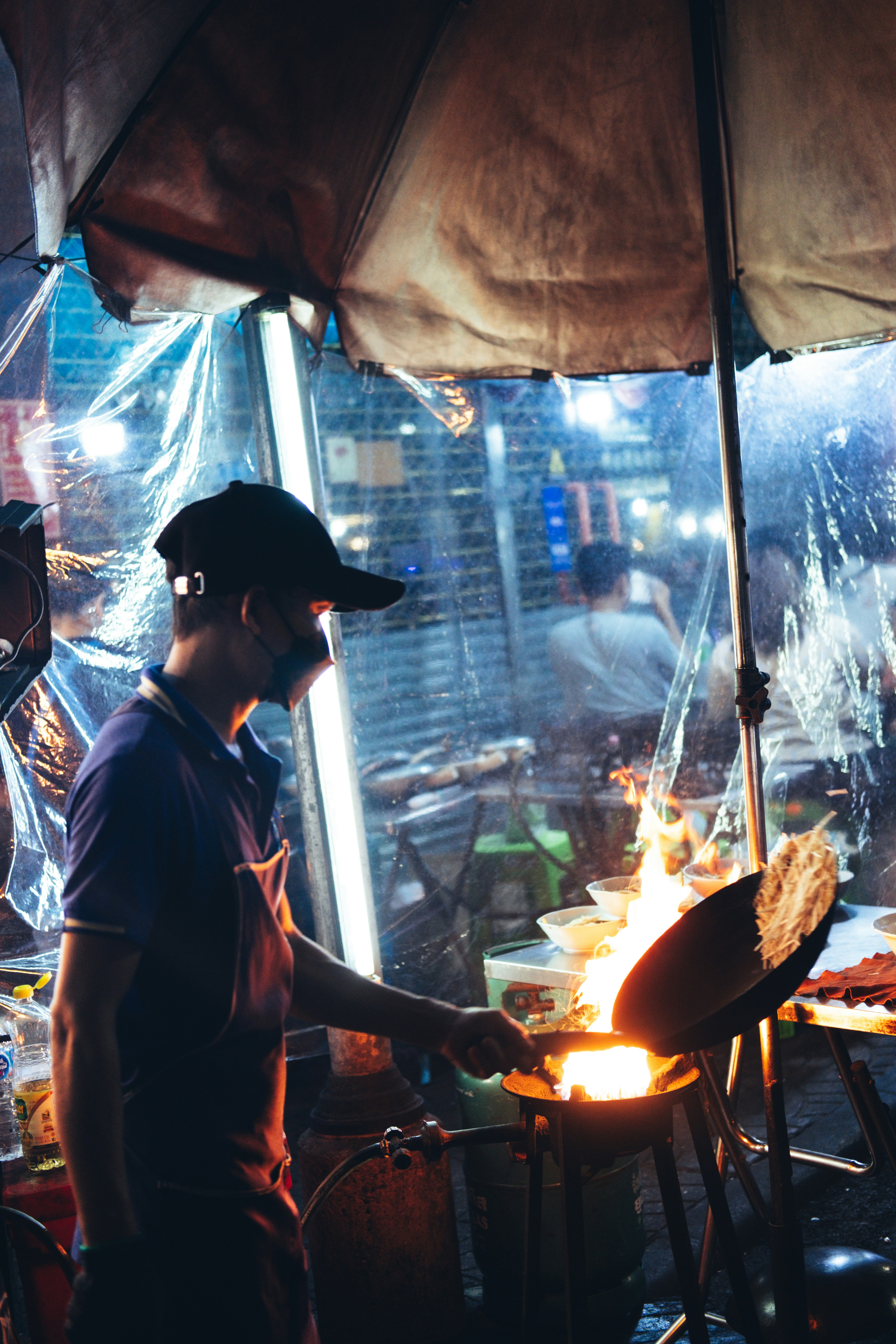 Flame and Focus: Night Street Grill in Motion