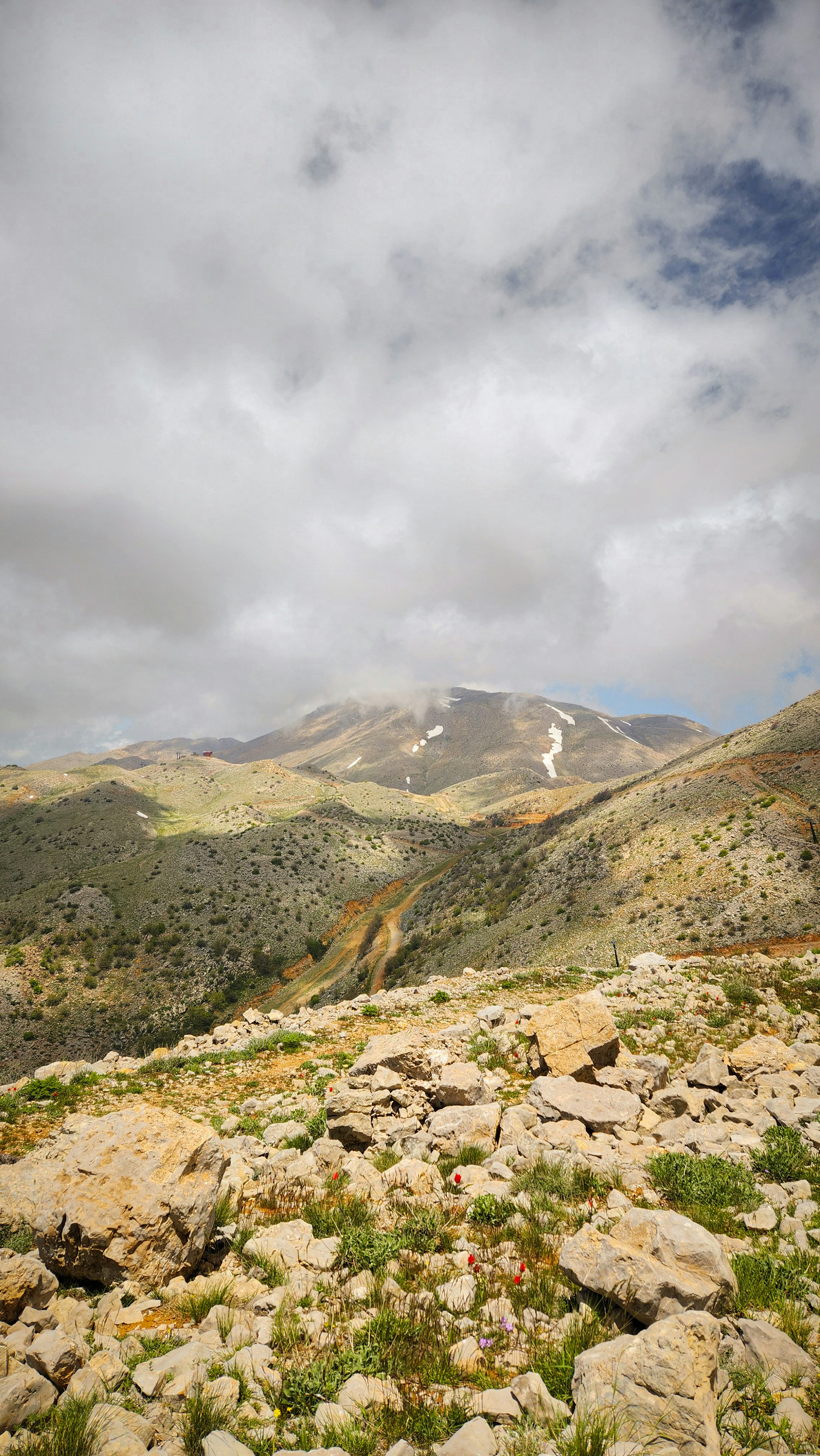 Highland Prominence: Snow-dusted Peak Beneath a Veiled Sky