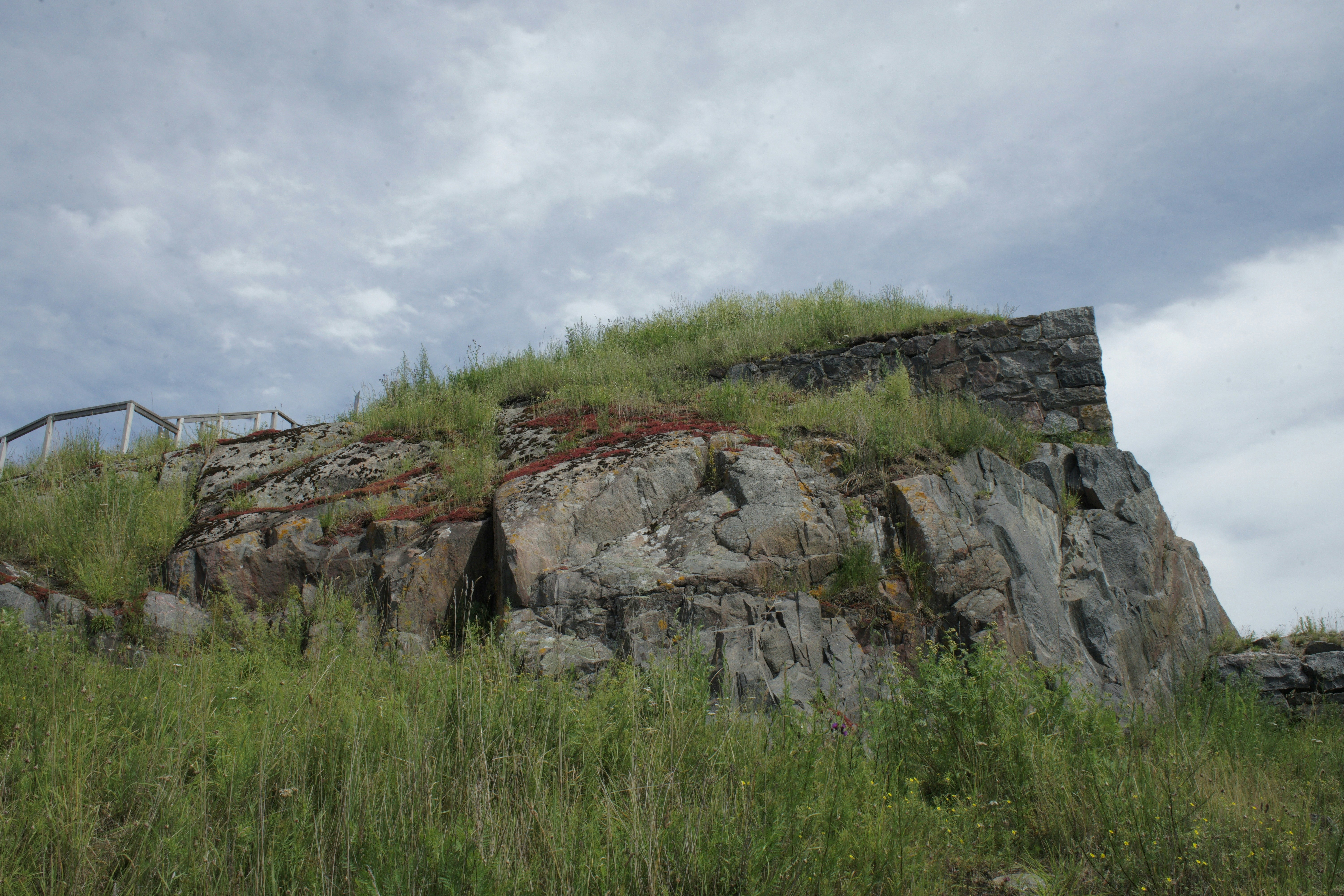 Grass and Stone Remnant Beneath a Stormy Sky