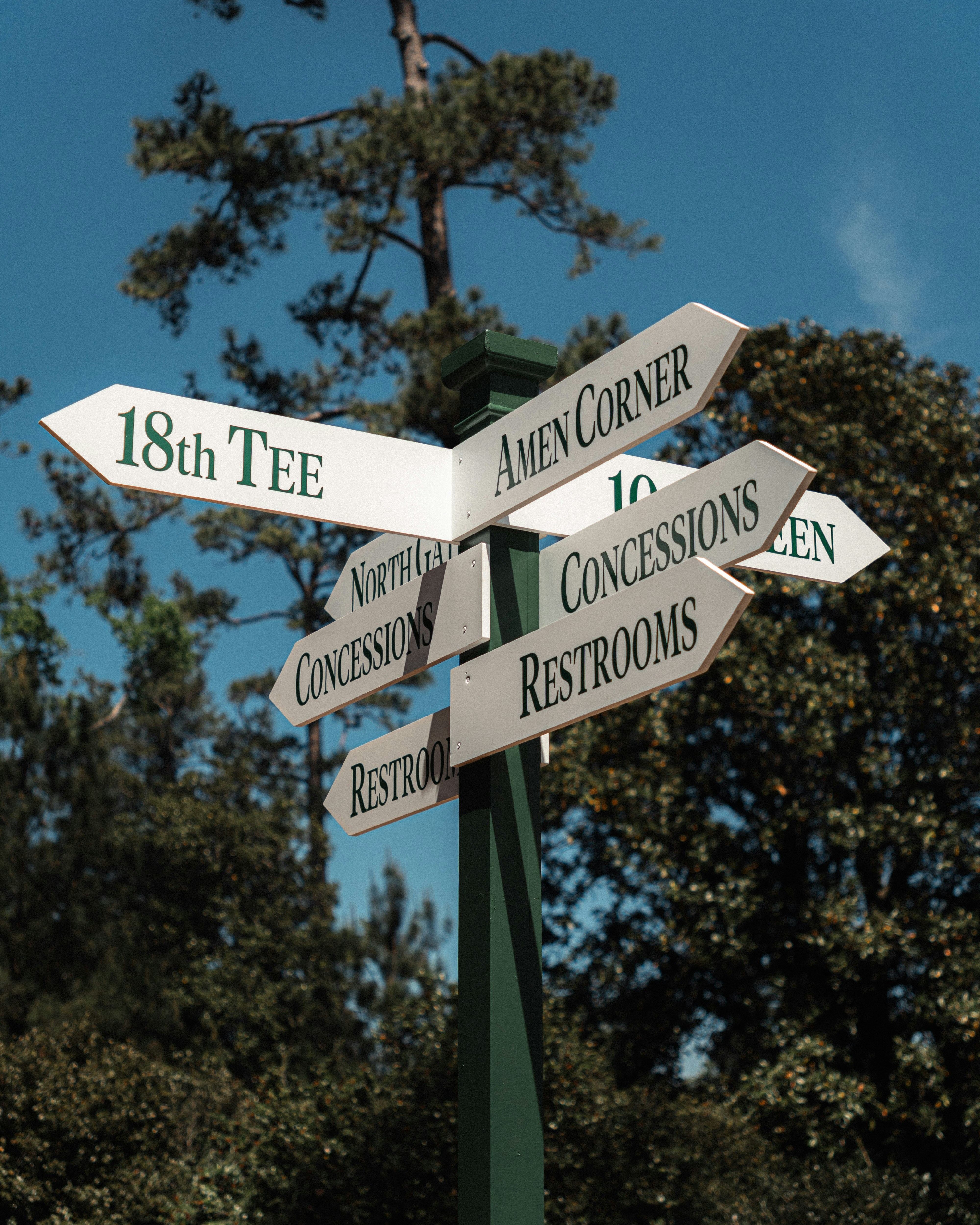 Signpost at the Greenway: Navigating Restrooms and Concessions