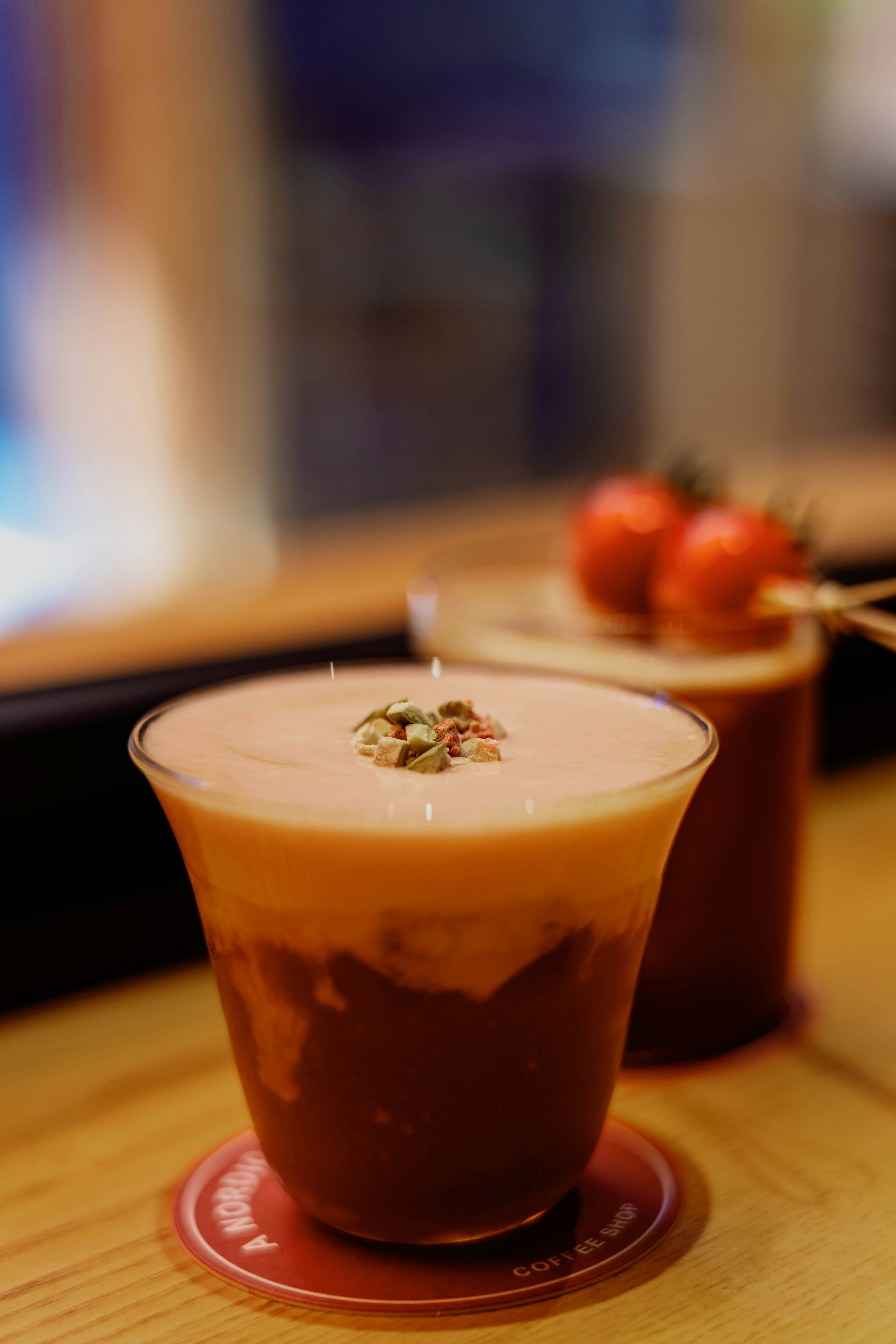 Creamy Espresso Nectar: A Pair of Crafted Coffees on a Cozy Bar