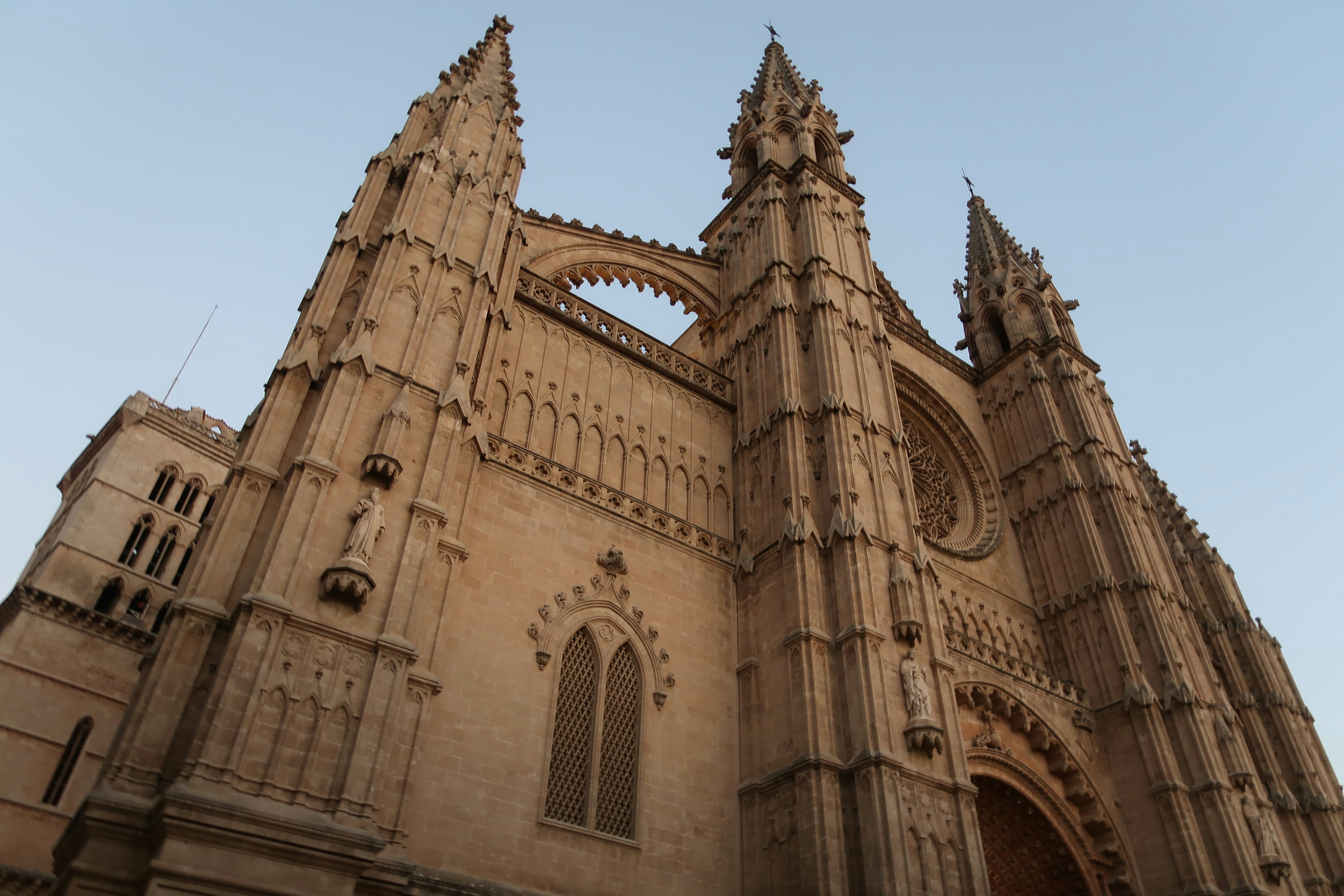 Gothic Facade Reaching Toward a Clear Sky