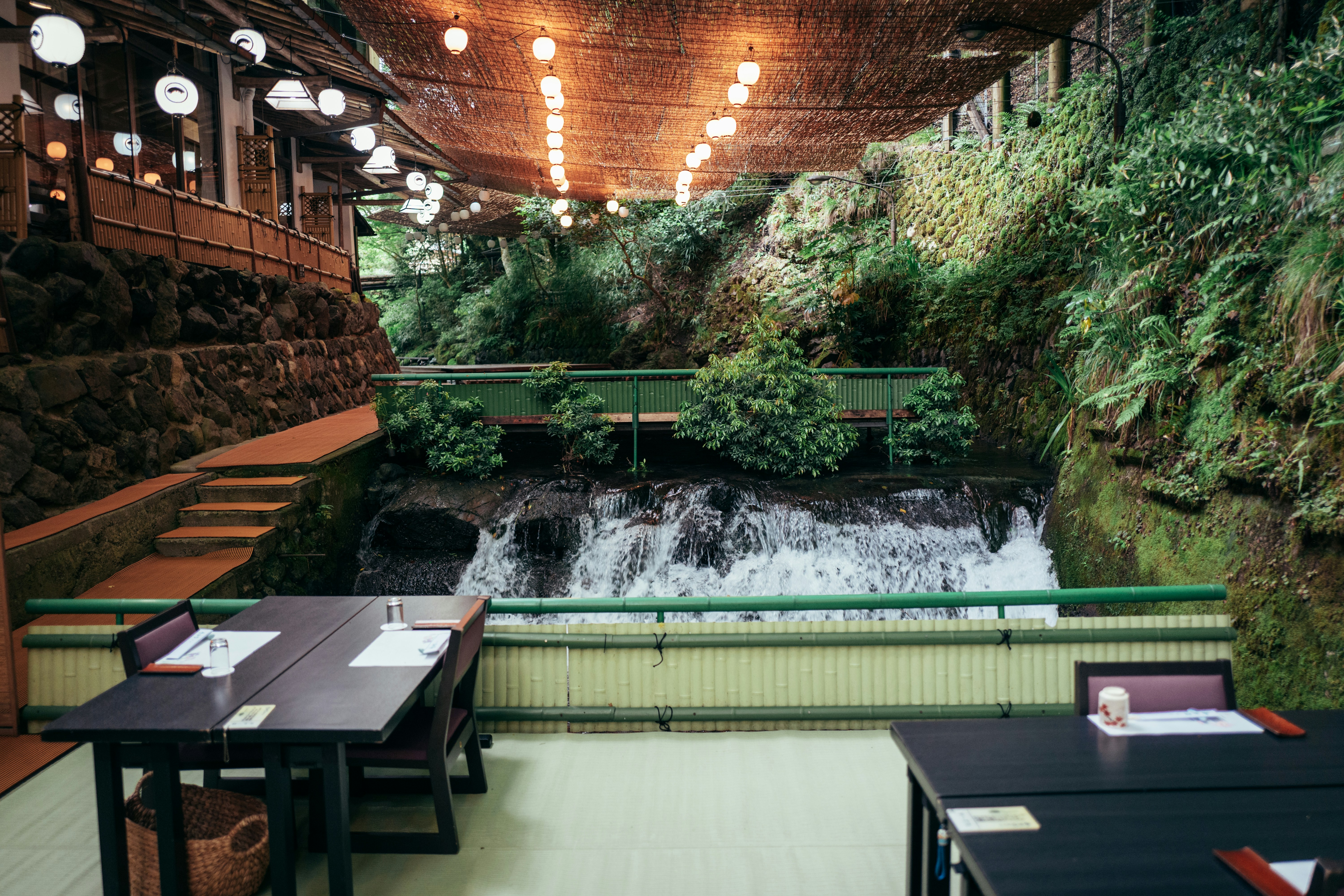 Waterfall Café Terrace Under Lanterns