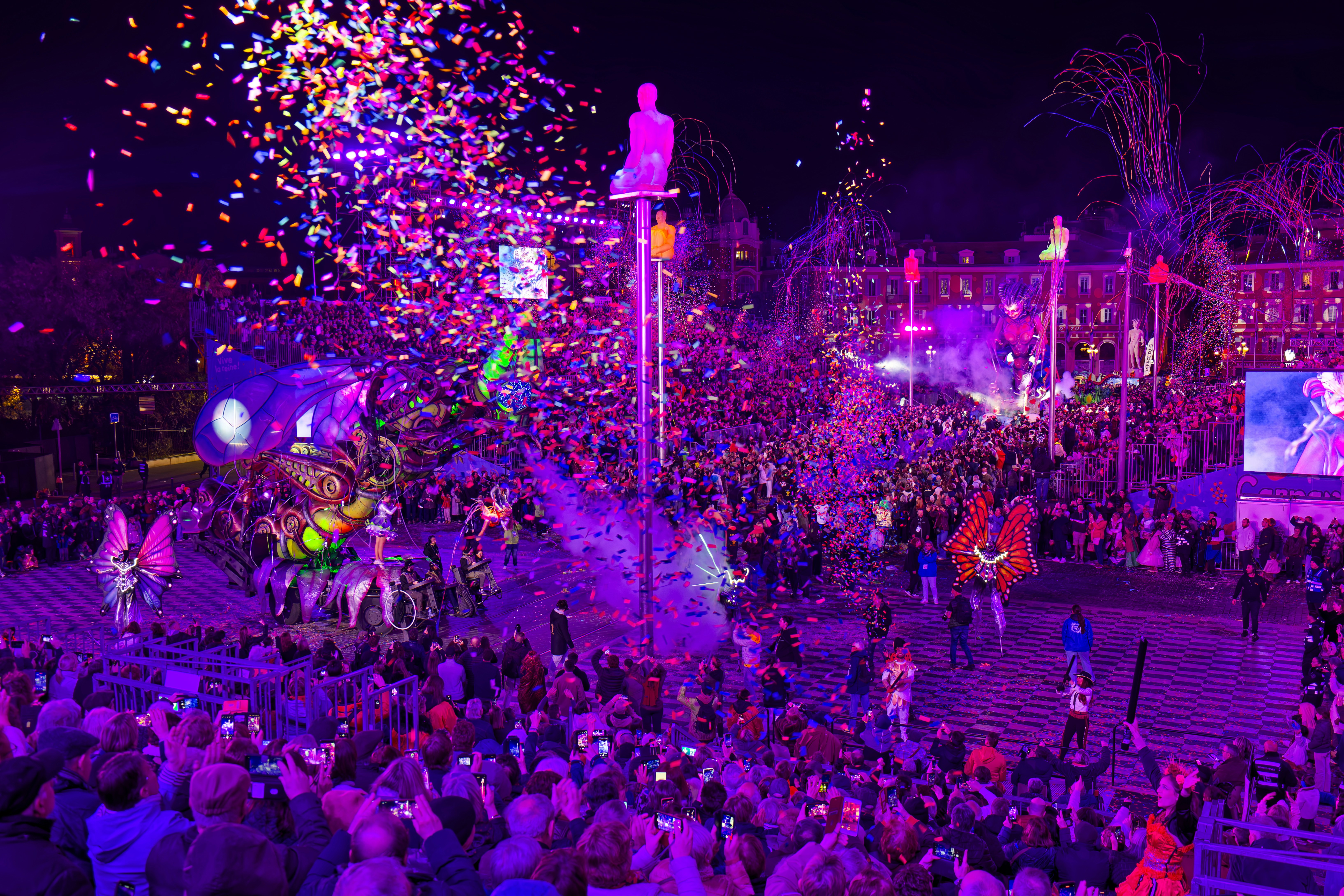 Confetti Cascade Over a Night Parade