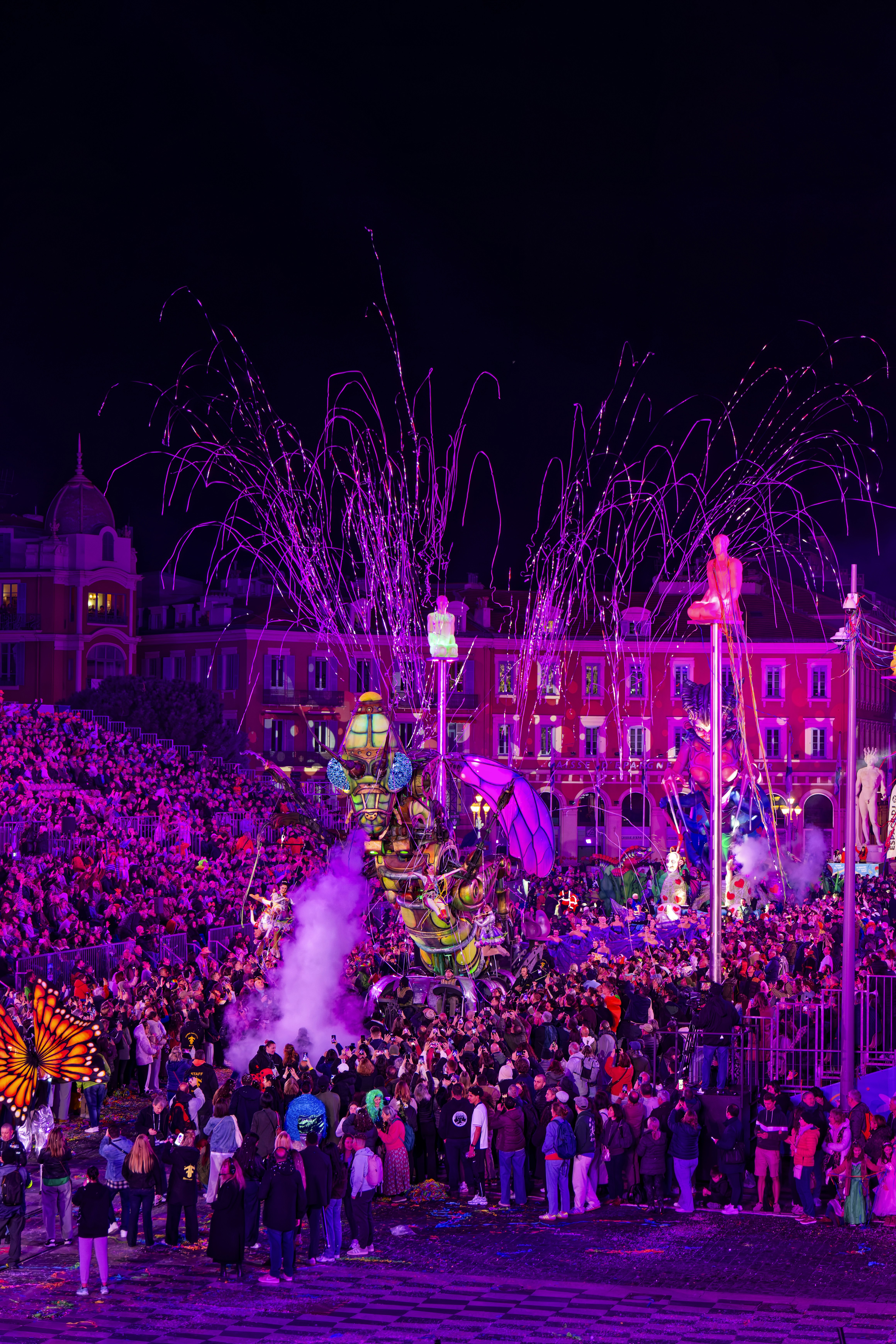 Night Carnival Sparks: A Neon Parade Surrounded by a Shimmering Plaza