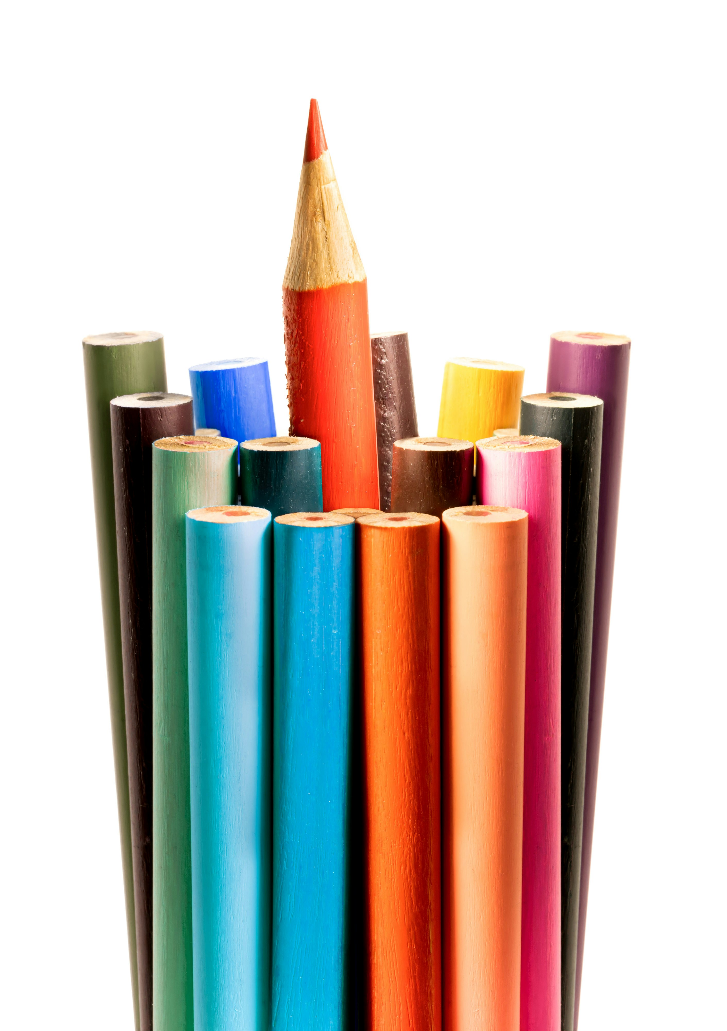 A Portrait of Color: A Central Pencil Stands Among Neon Hues