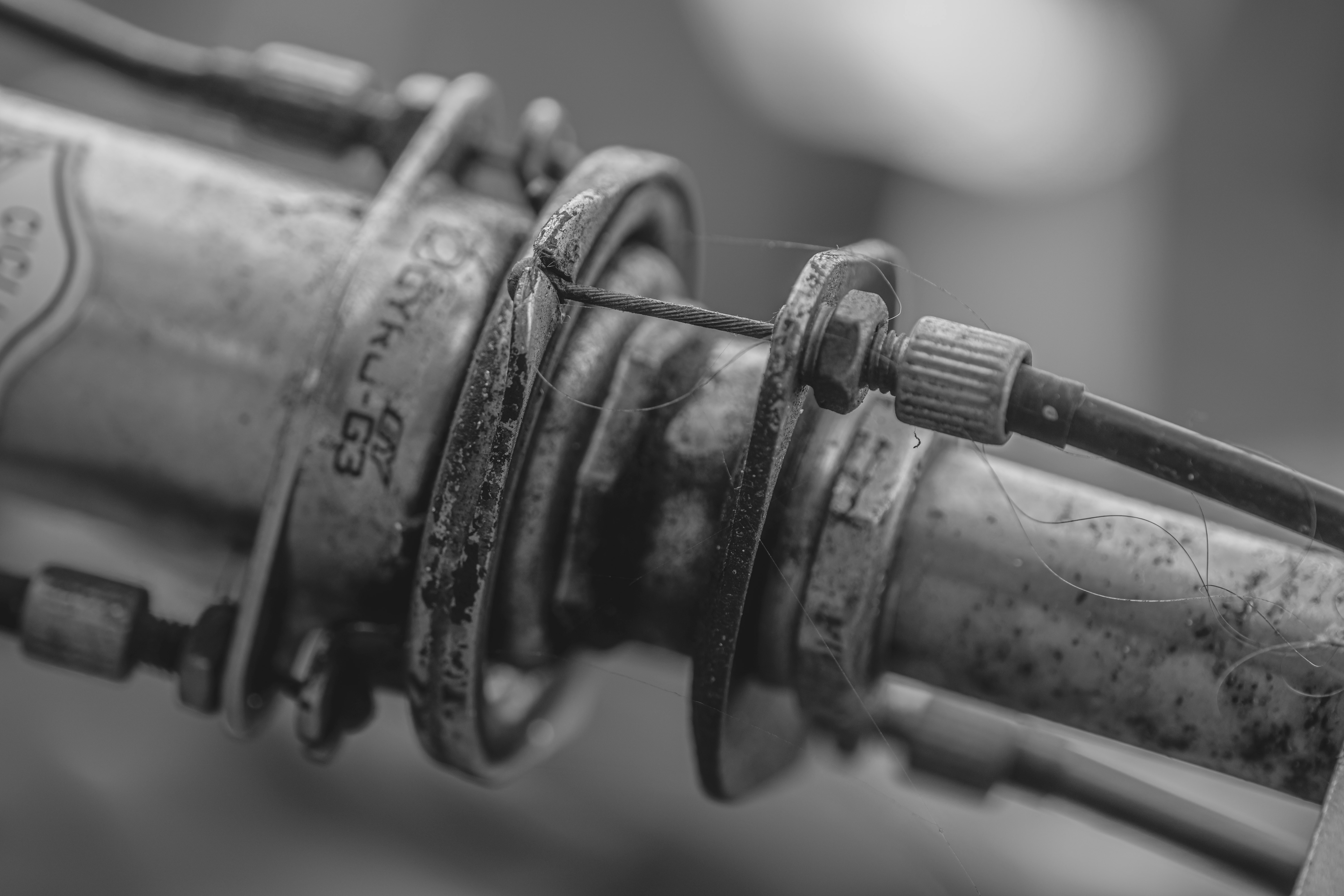 Tangled Detail: Close-up of a Weathered Mechanical Rod