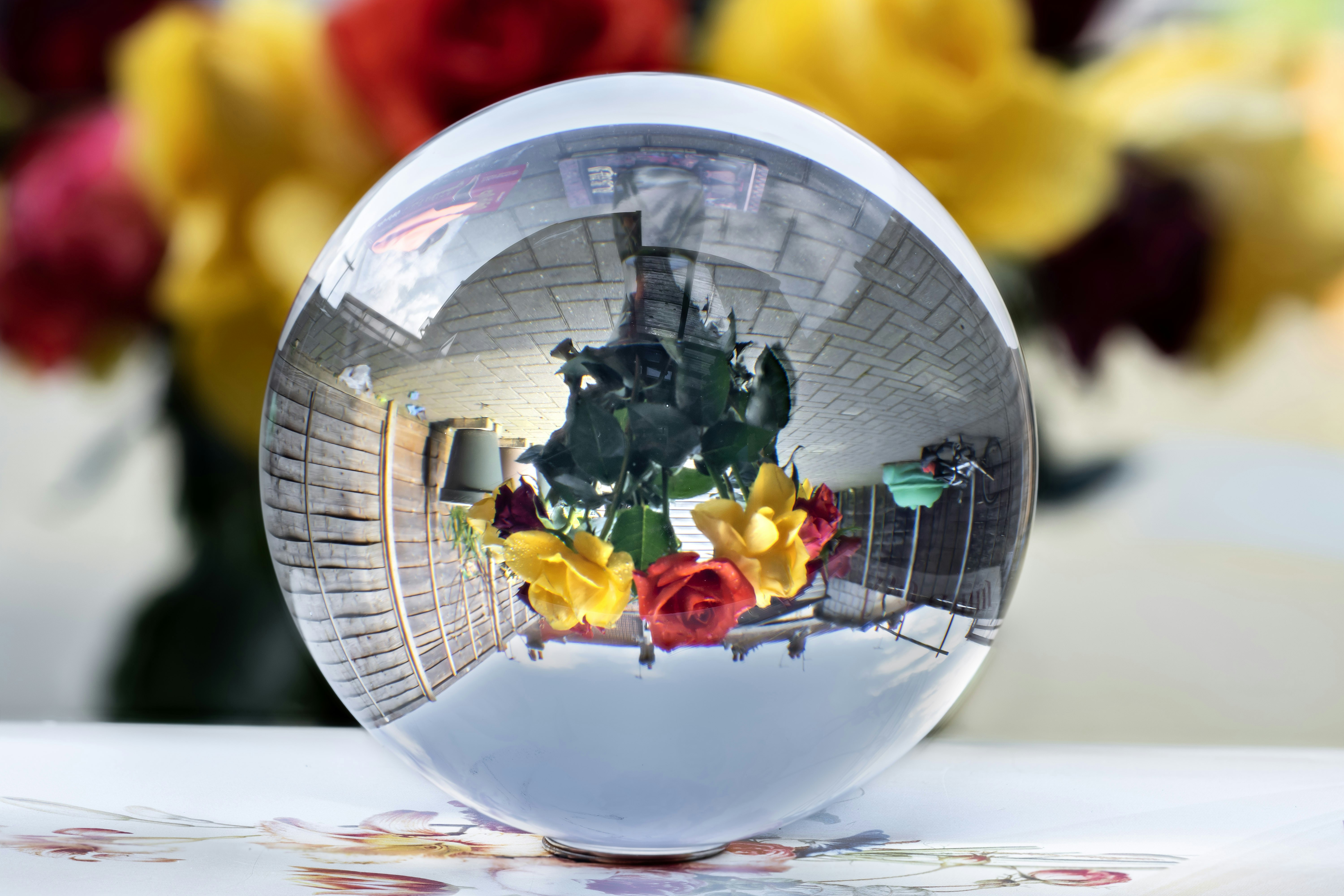 Reflected Bouquet in a Glass Sphere