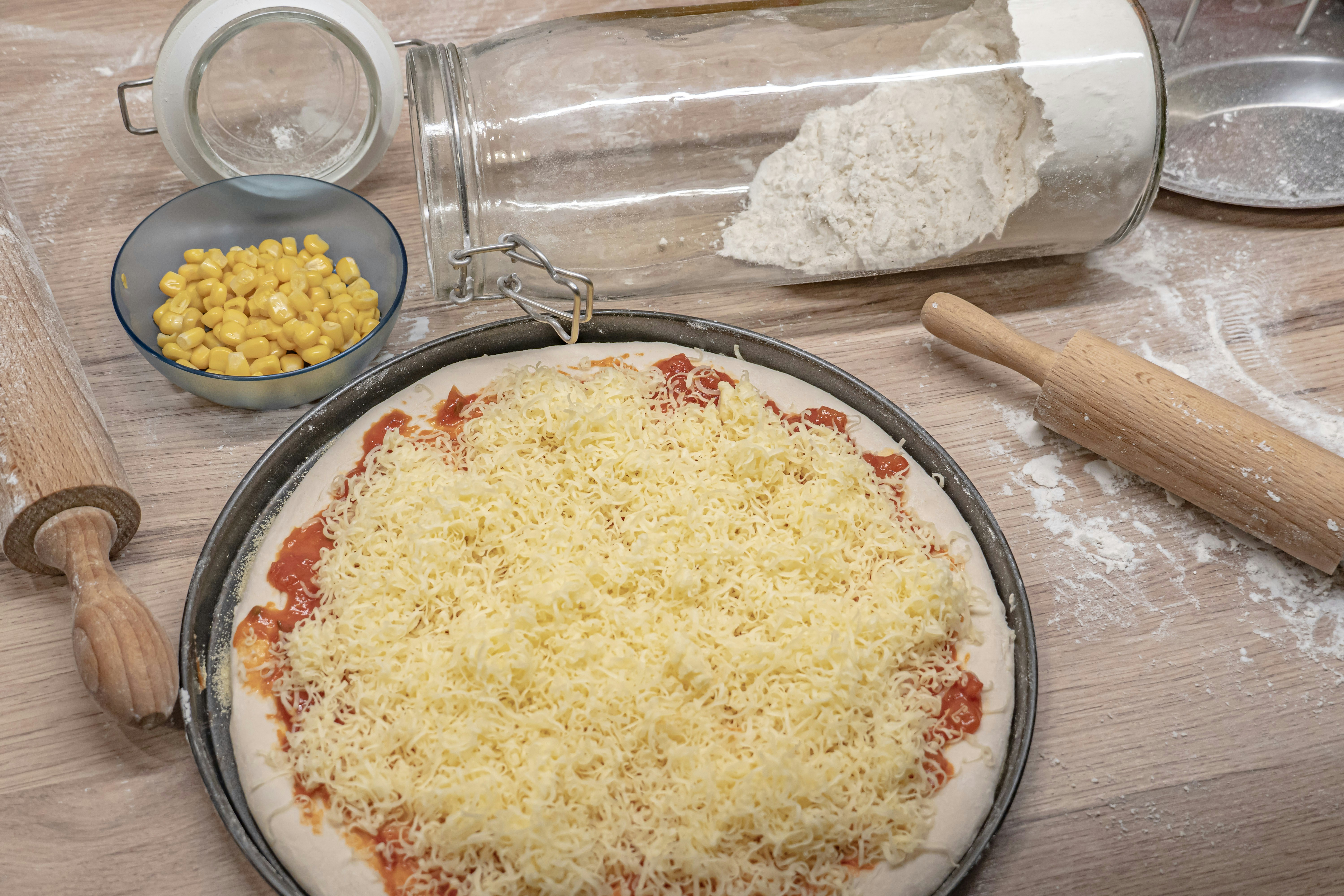 Cheesy Pizza in a Rustic Kitchen