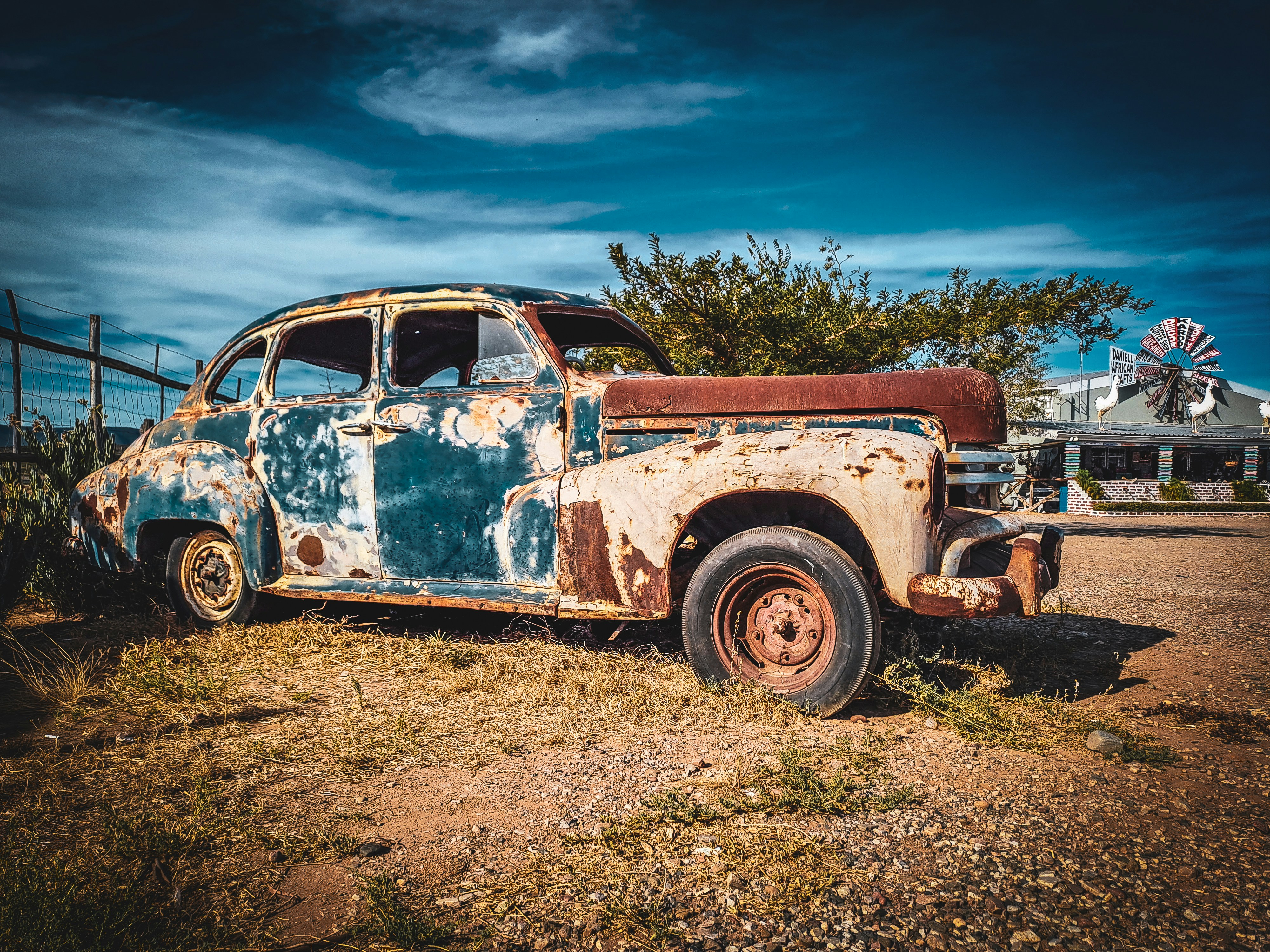 A relic of rust under a open sky