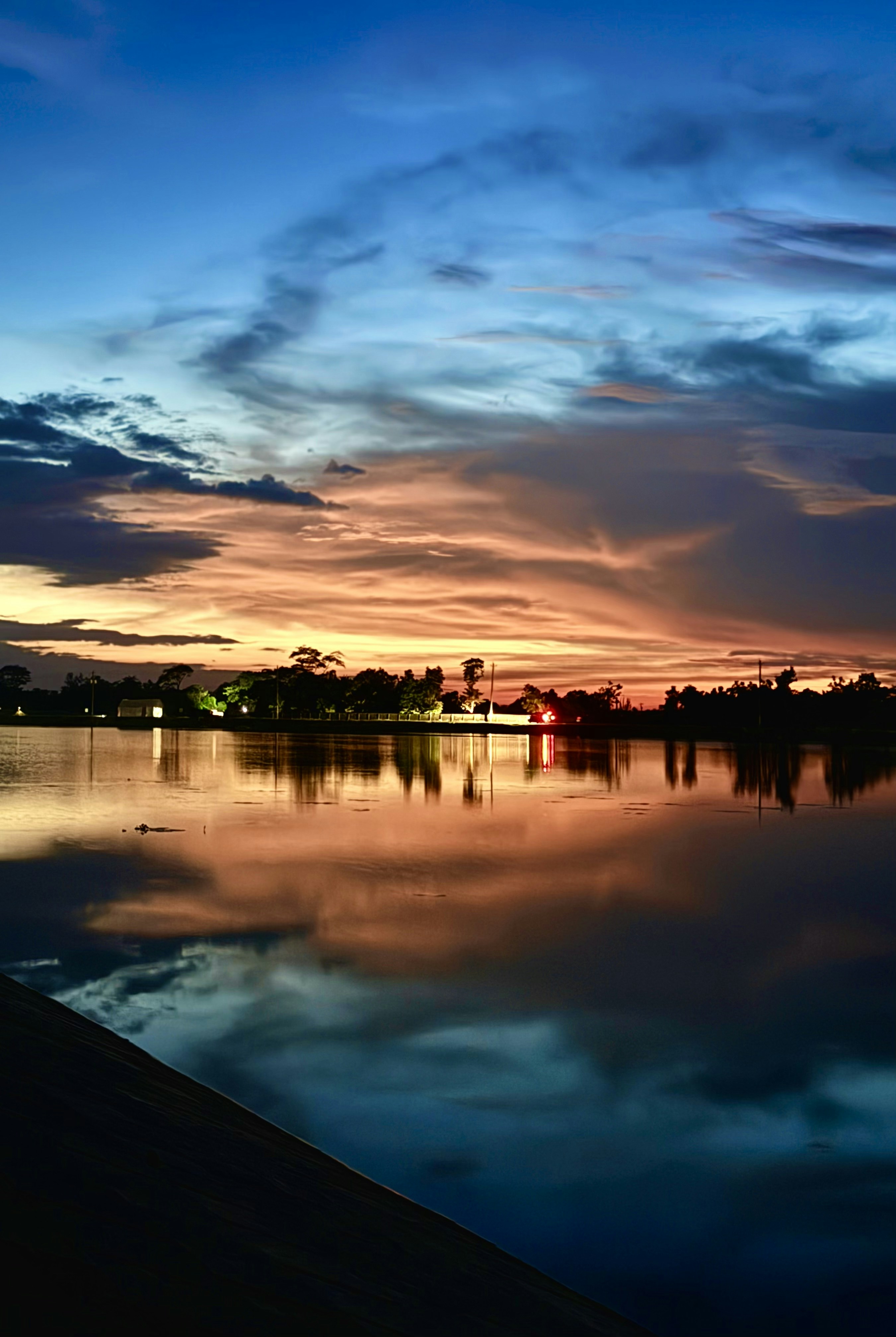 Sunset Over Quiet Water: a Horizon of Fire and Sky