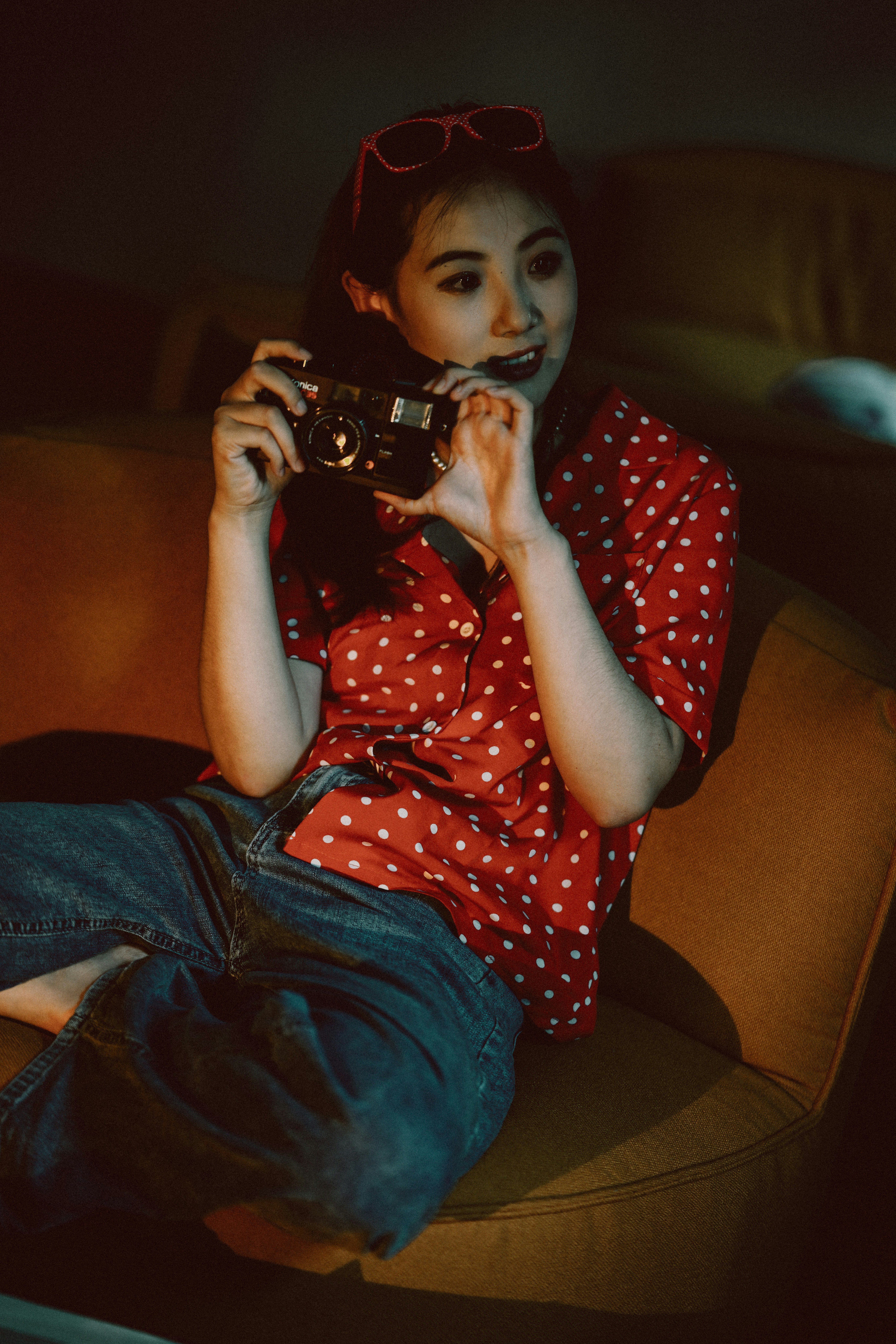 Red Polka Dot Moments: A Quiet Night with a Vintage Camera