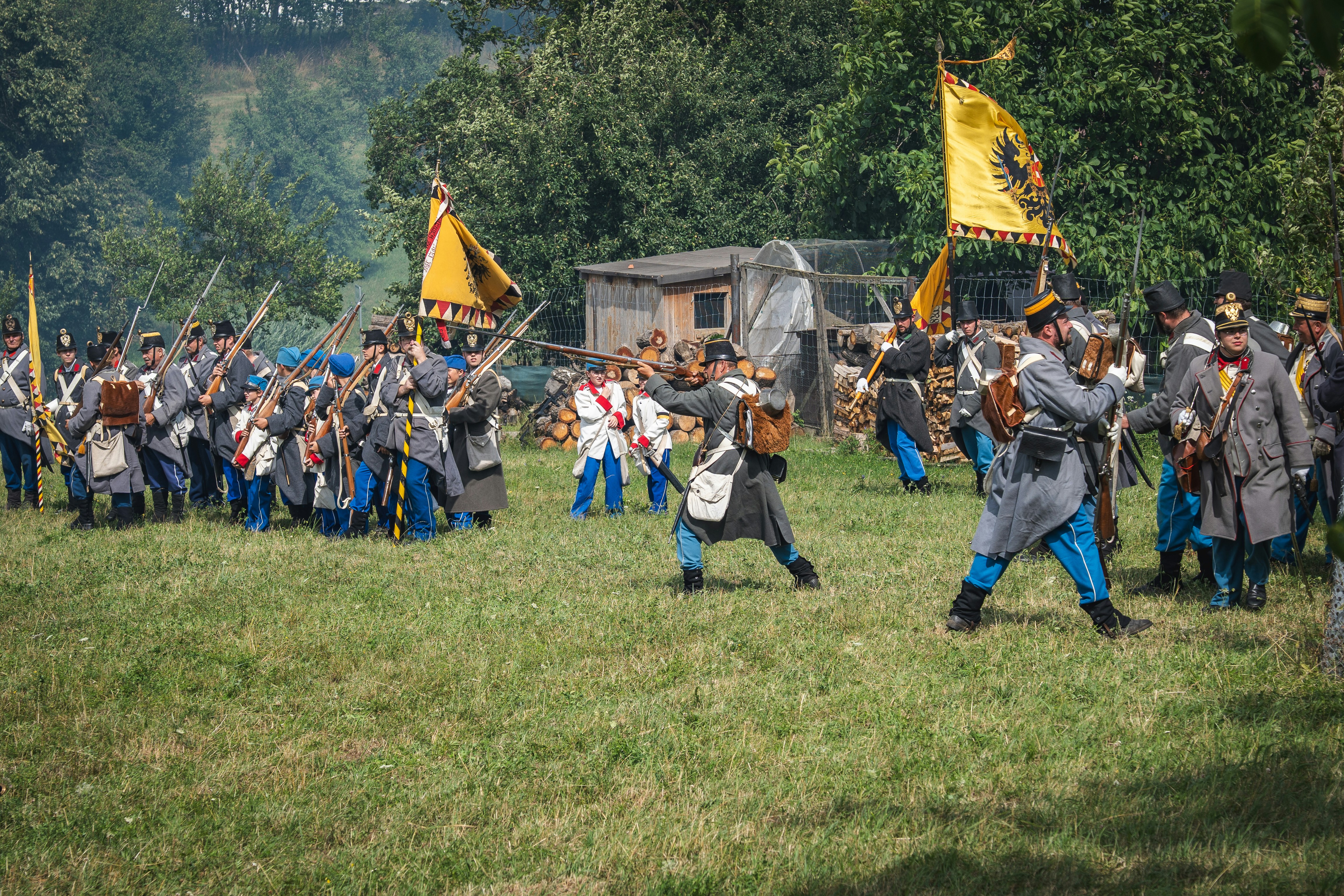 Line of Flags: A Civil War Reenactment in the Open Field