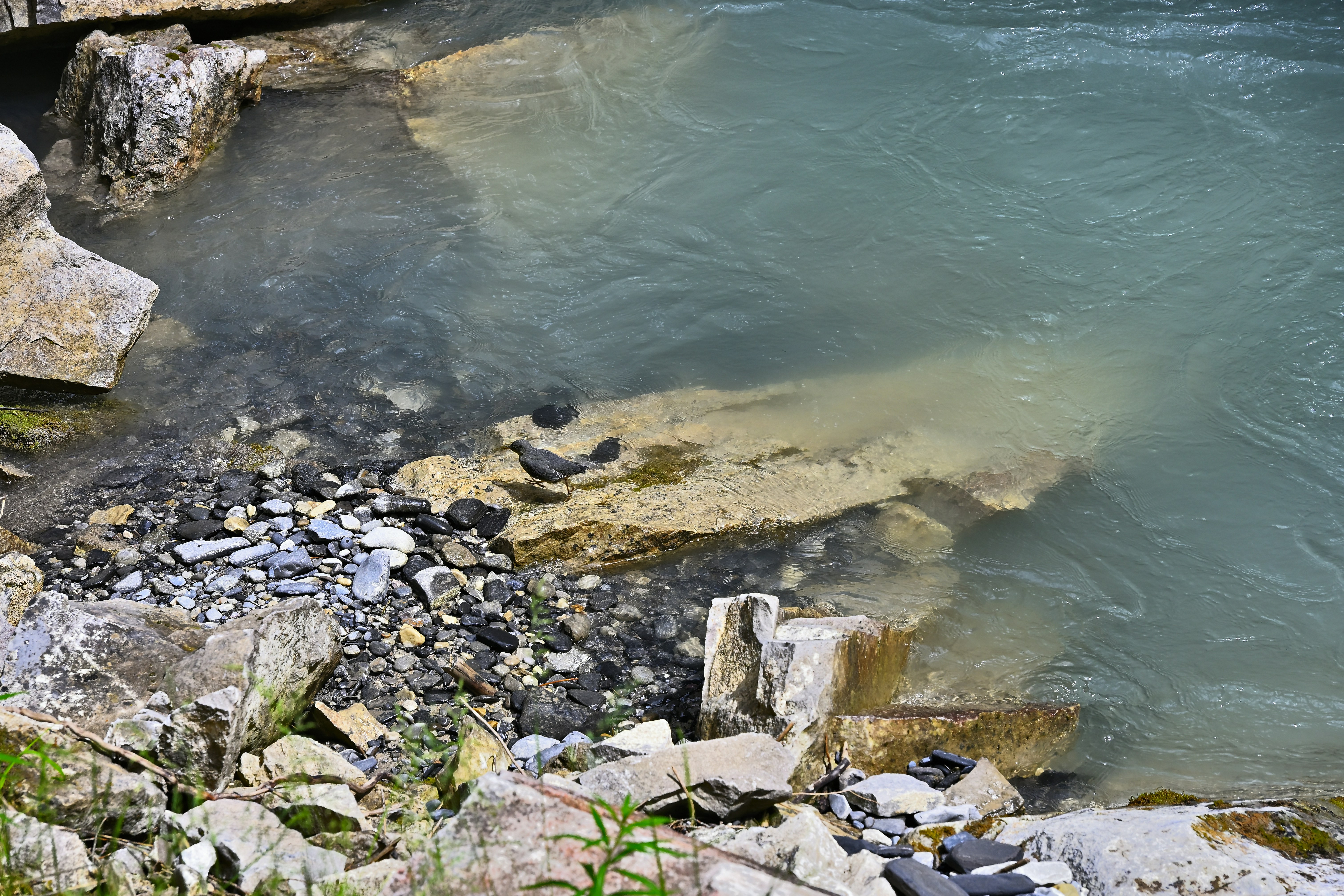 Quiet Riverbank with Sloped Rock Arrangements