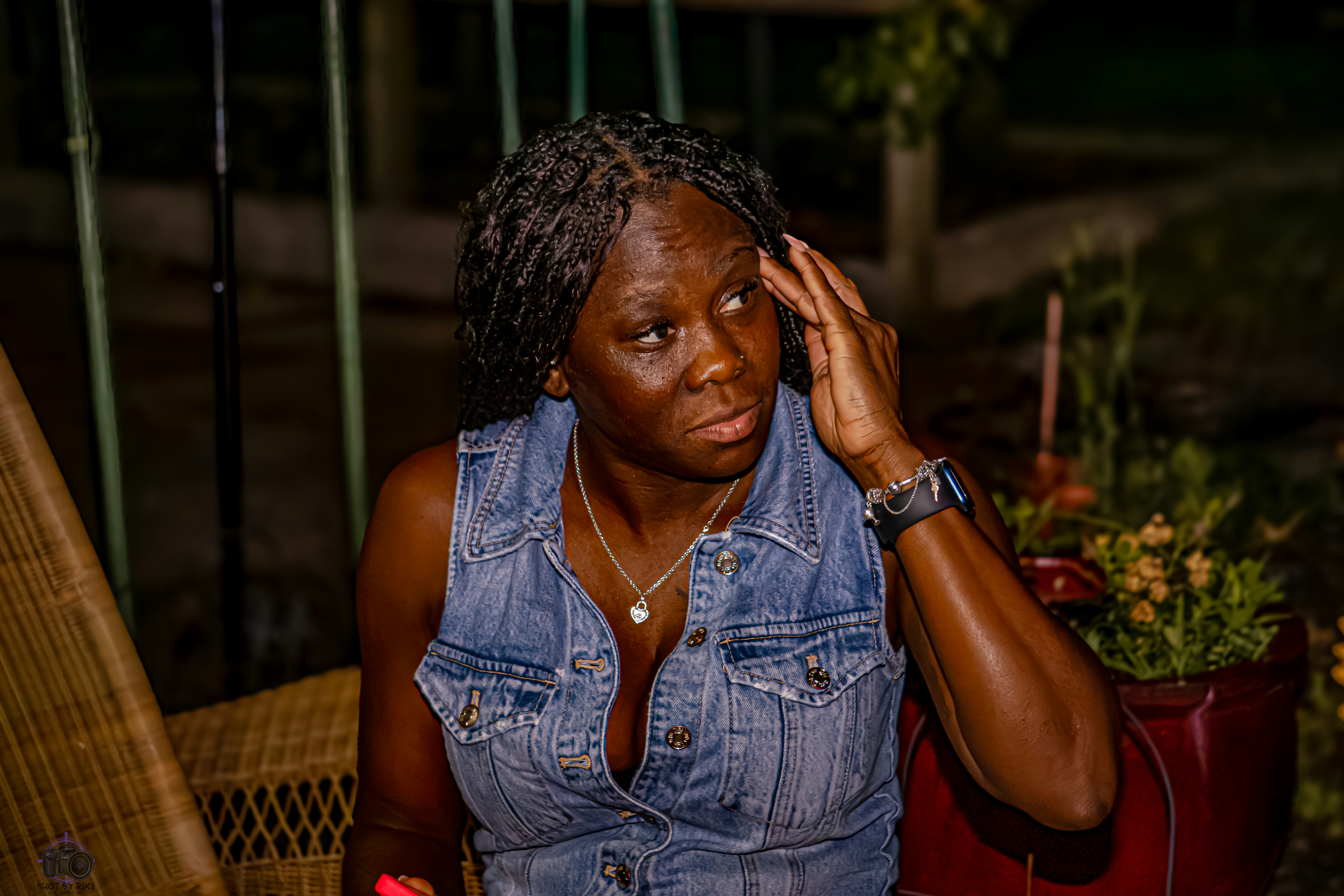 Midnight Moment: Contemplation in a Denim-Threaded Portrait