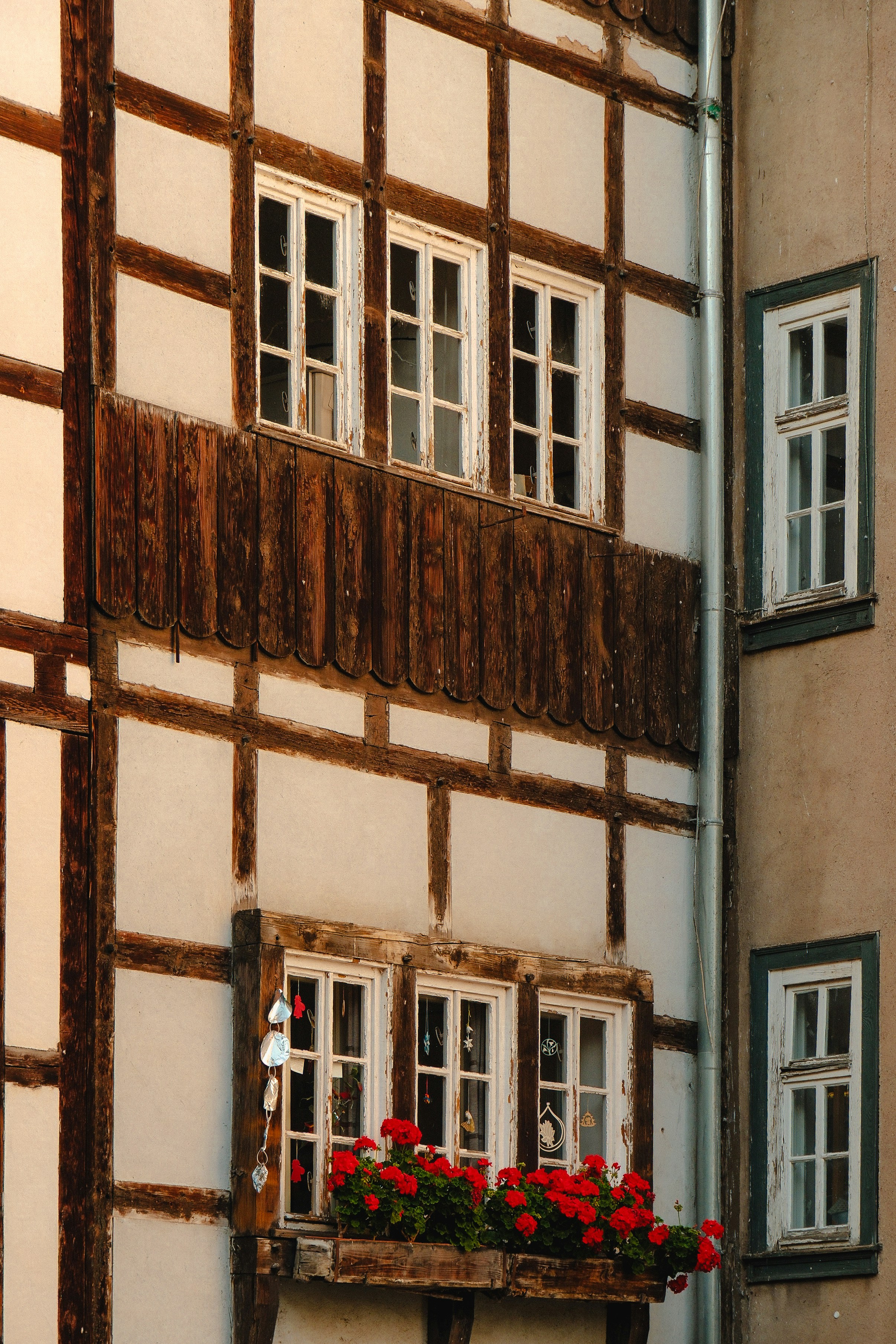 Floral Balcony in Timbered Fachwerk Facade