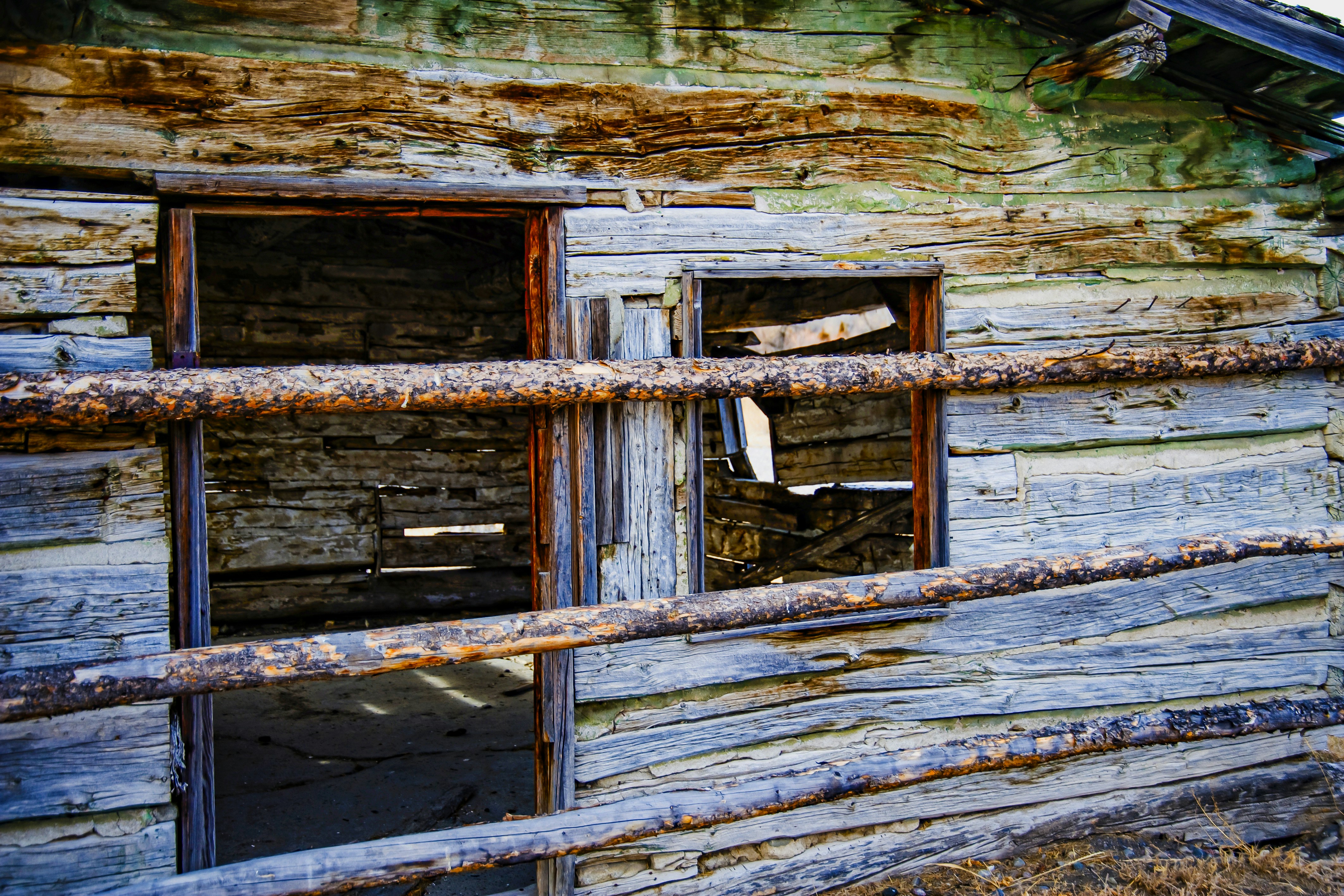 Weathered timber and peeling paint: a forgotten doorway in weathered boards
