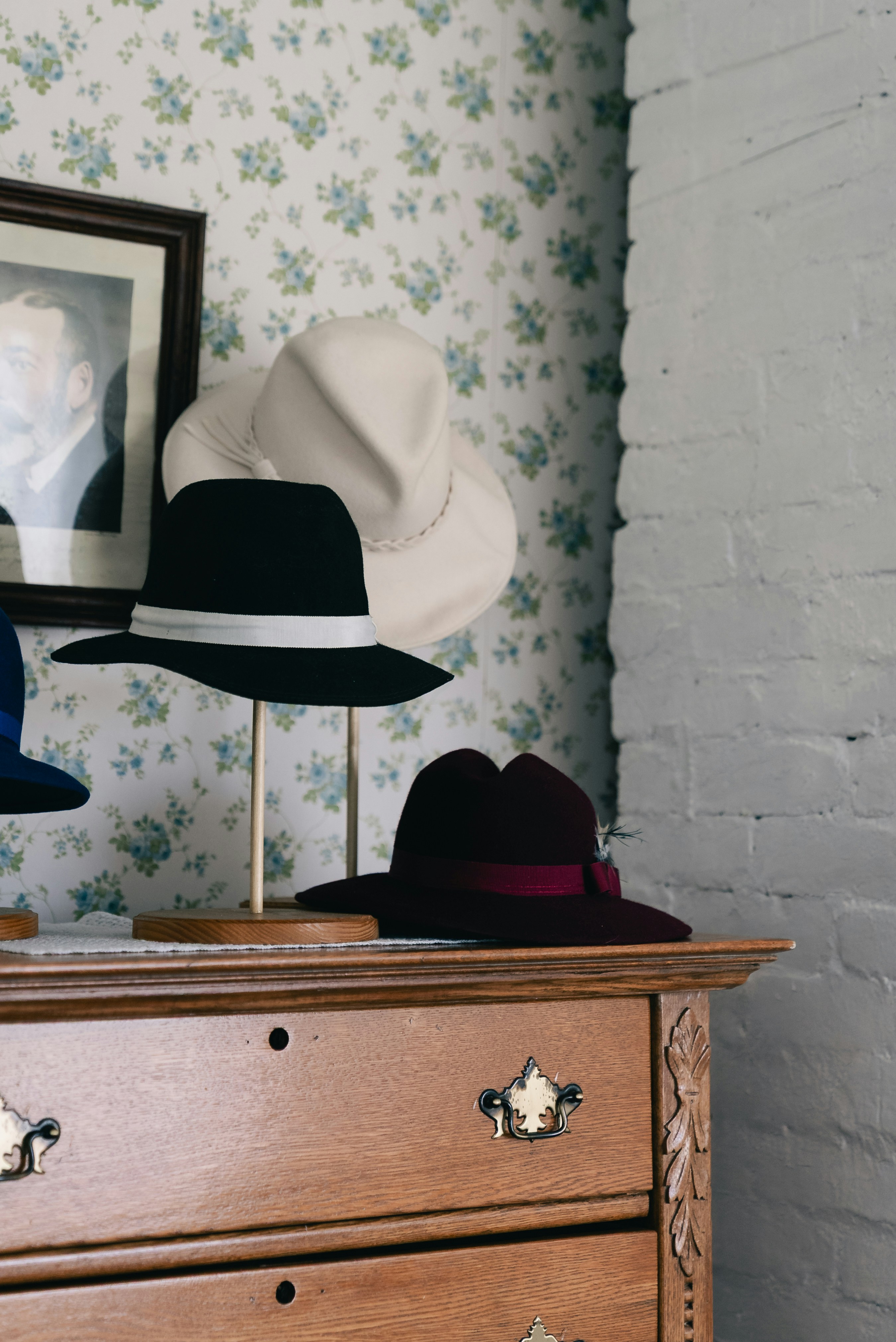 A Quiet Hat Display in a Vintage Dressing Room