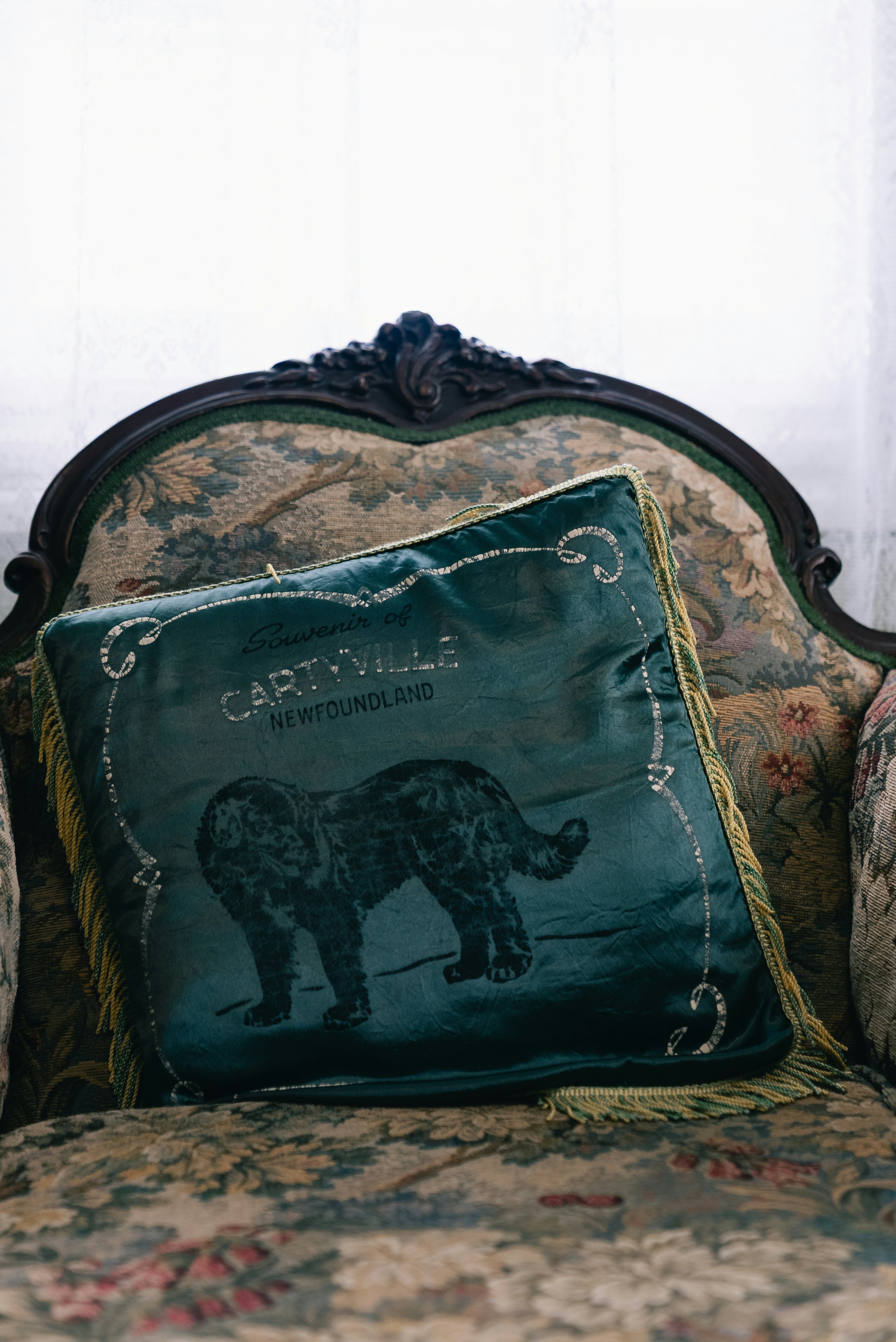 Elephant in Velvet: A Nostalgic Pillow on a Vintage Sofa