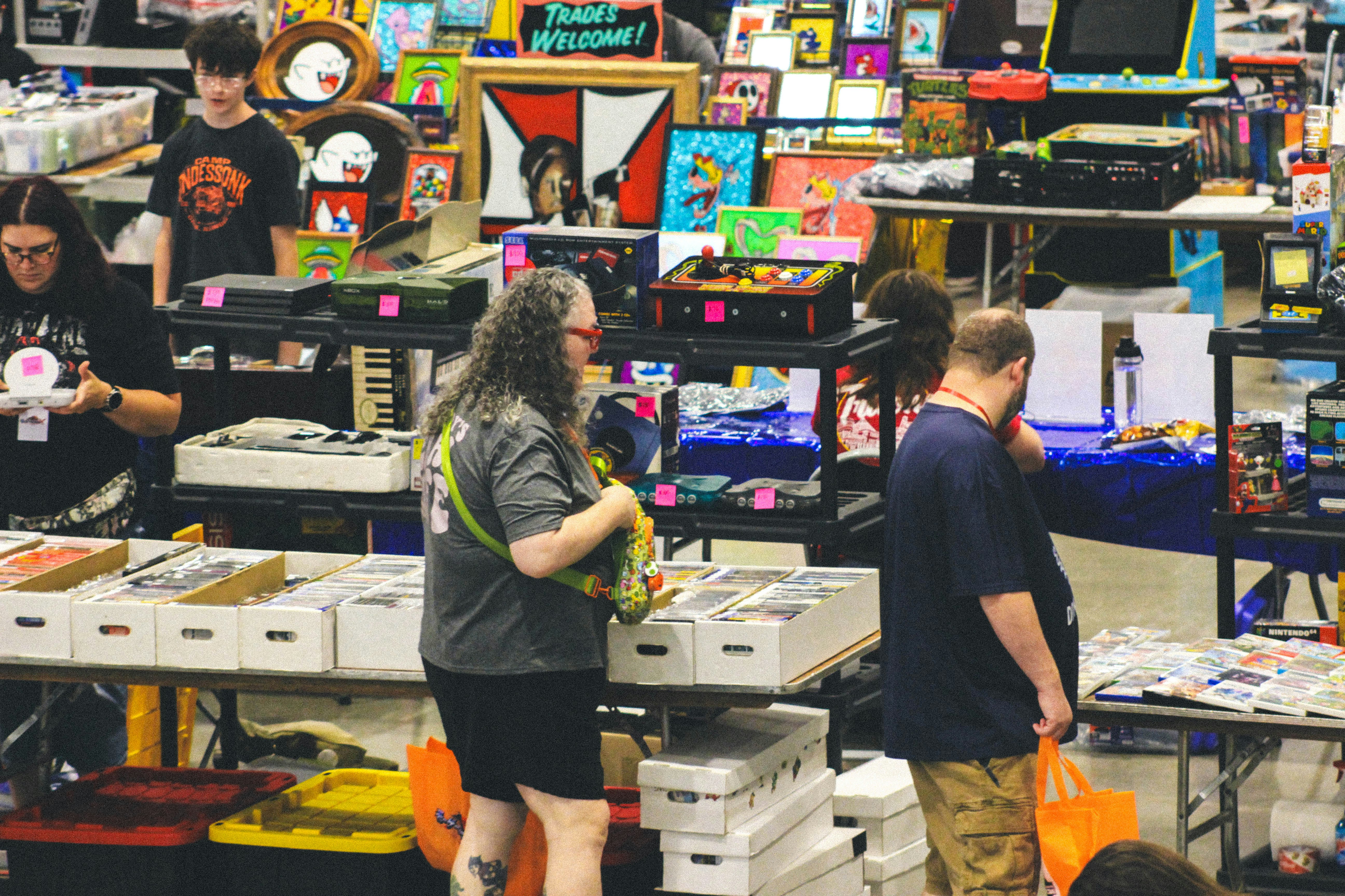 Crowded Comic Store: Artists, Records, and Toys in a Colorful Aisle