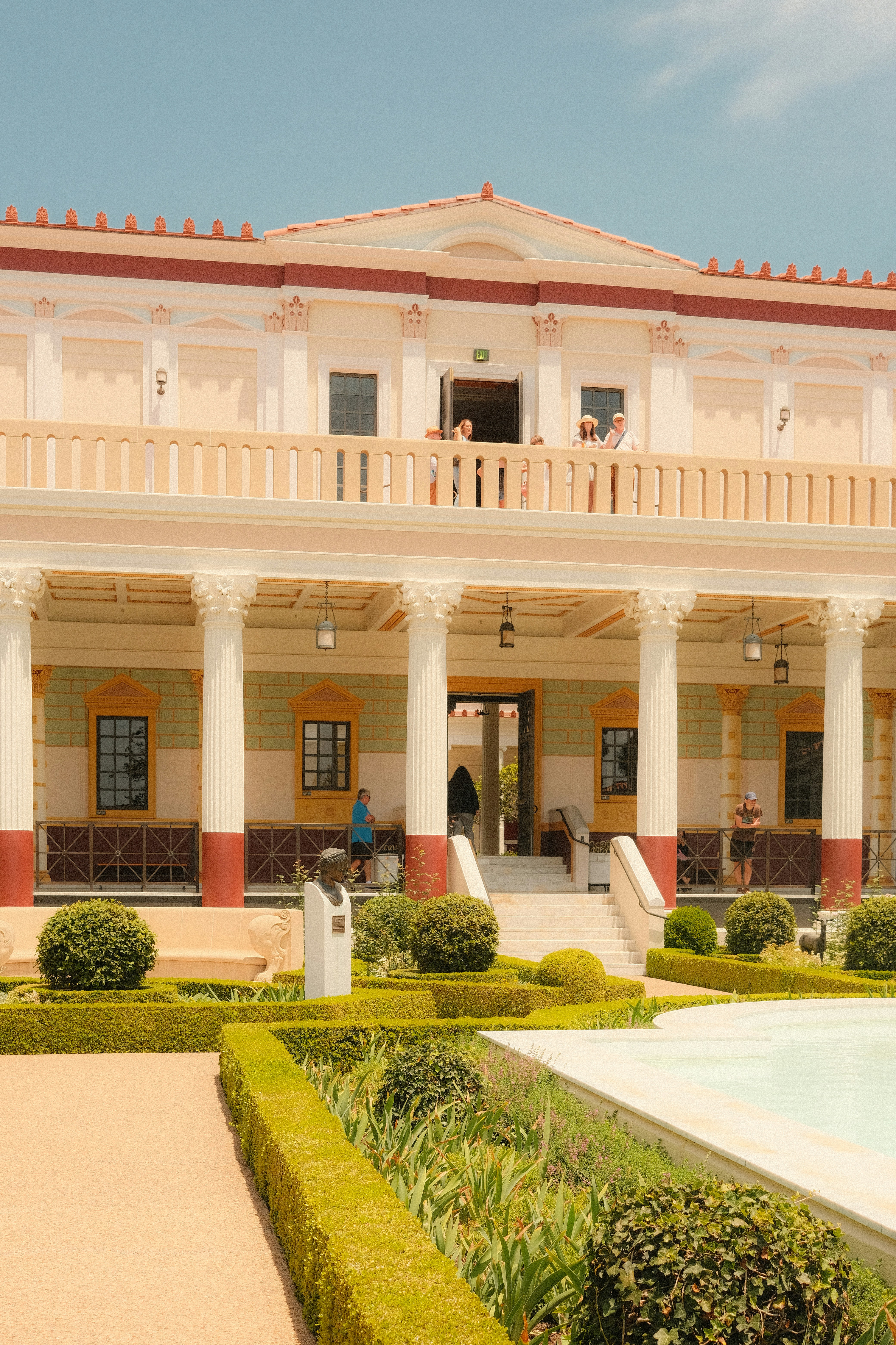 Terraced Pavilion Portrait: Central Facade and Colonnade in Warm Autumn Light